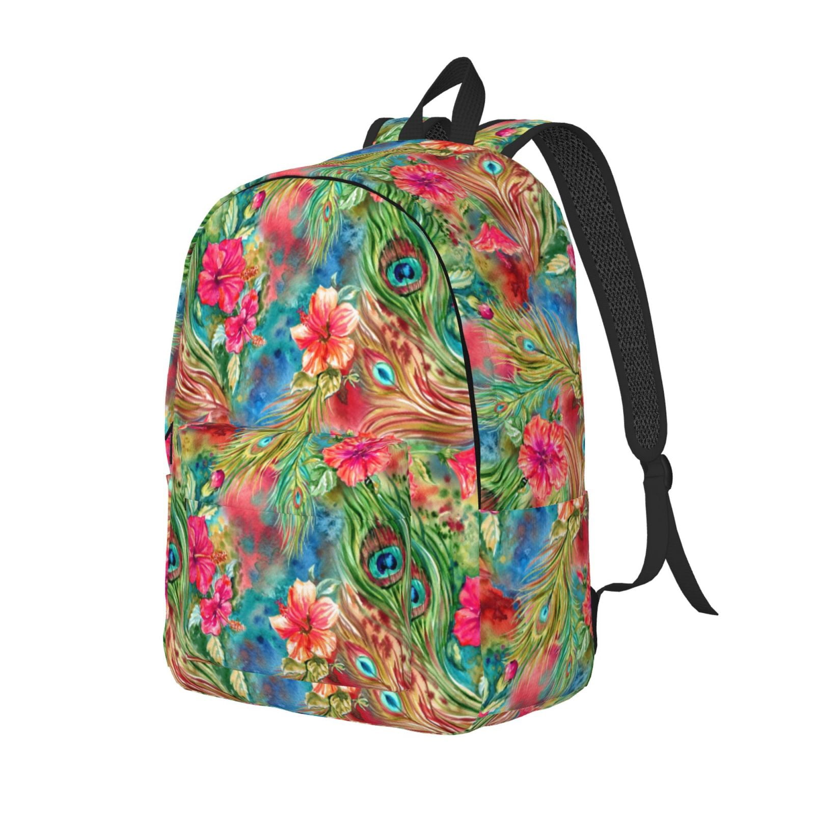 Rocae Peacock Feathers And Flowers for Canvas College Laptop Backpack ...