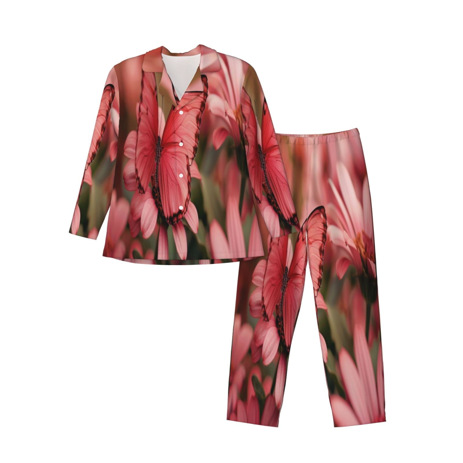 Rocae Pink Butterfly for Men's Pajamas Set Mens Pjs Sets Long Sleeve ...