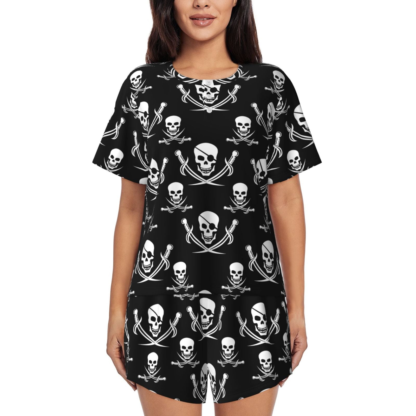 Rocae Pirate skulls for Two Piece Sleepwear Pajamas Sets for Women Soft ...