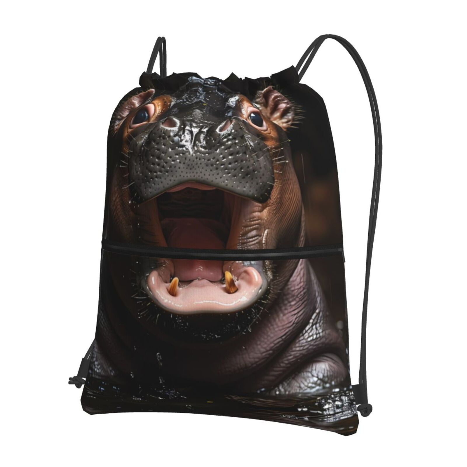 Rocae Playful Baby Hippo Splash for Drawstring zipper Backpack Gym ...