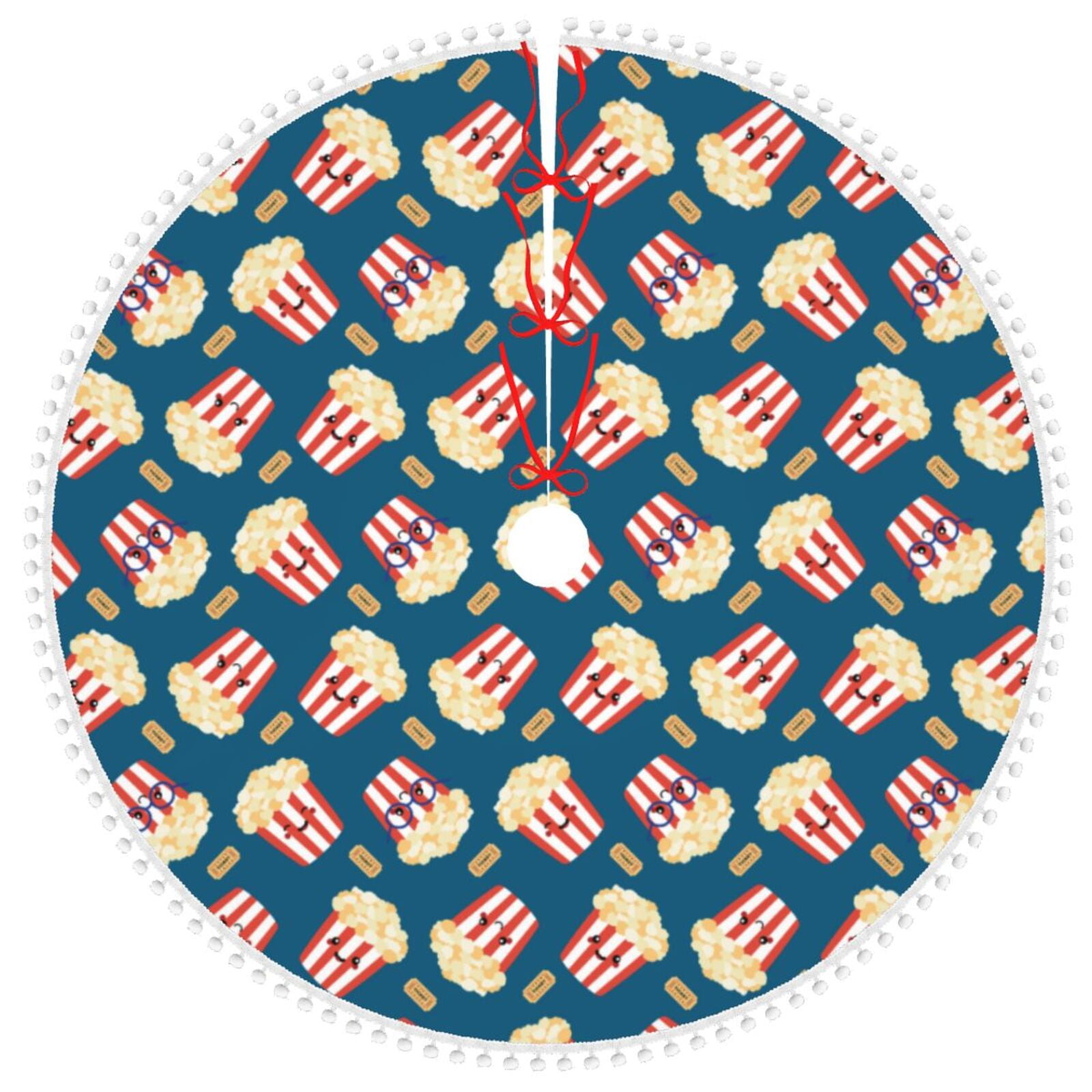 Rocae Popcorn With Glasses for Christmas Tree Skirt with Pom Pom Trim ...