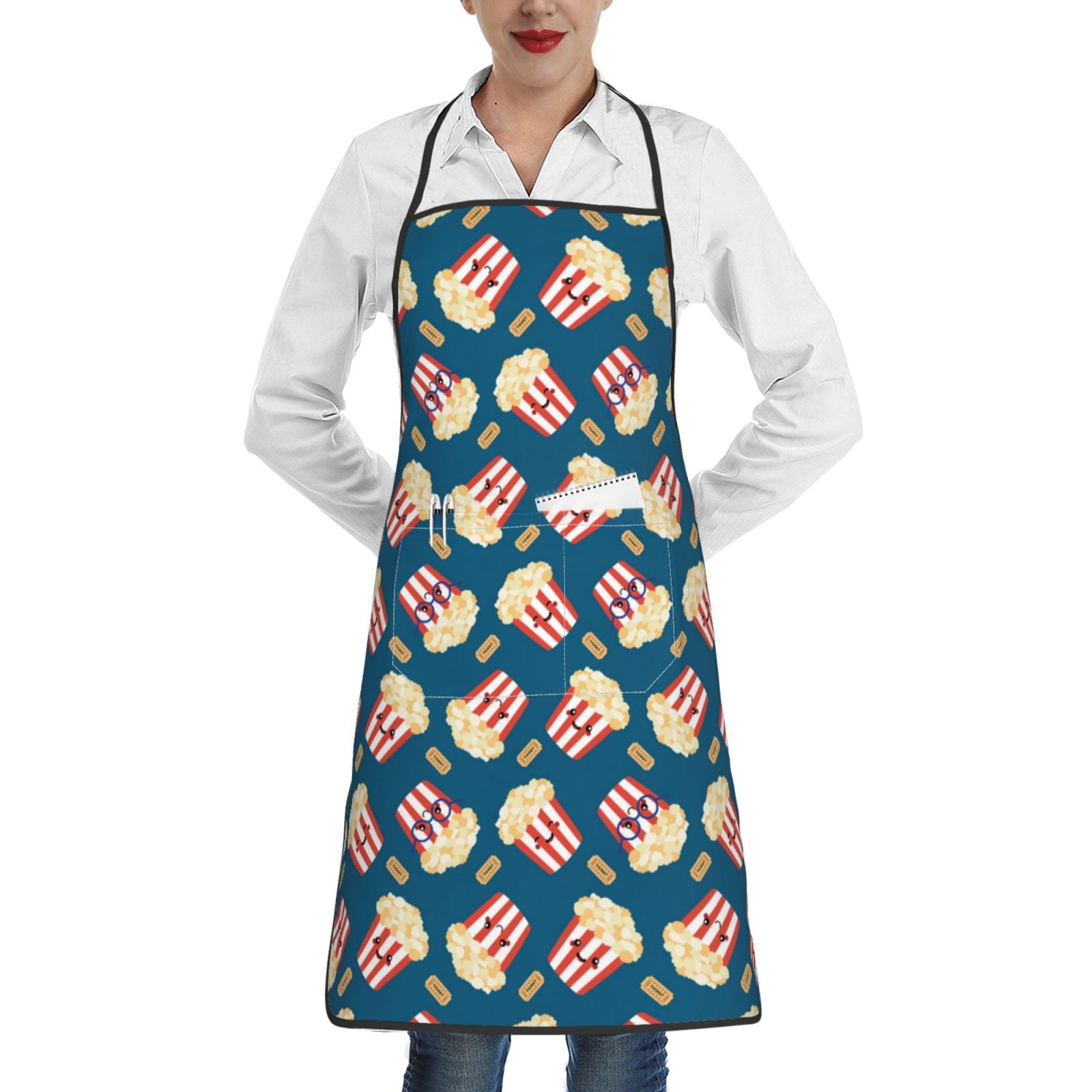 Rocae Popcorn With Glasses for Kitchen Aprons for Women Adjustable ...