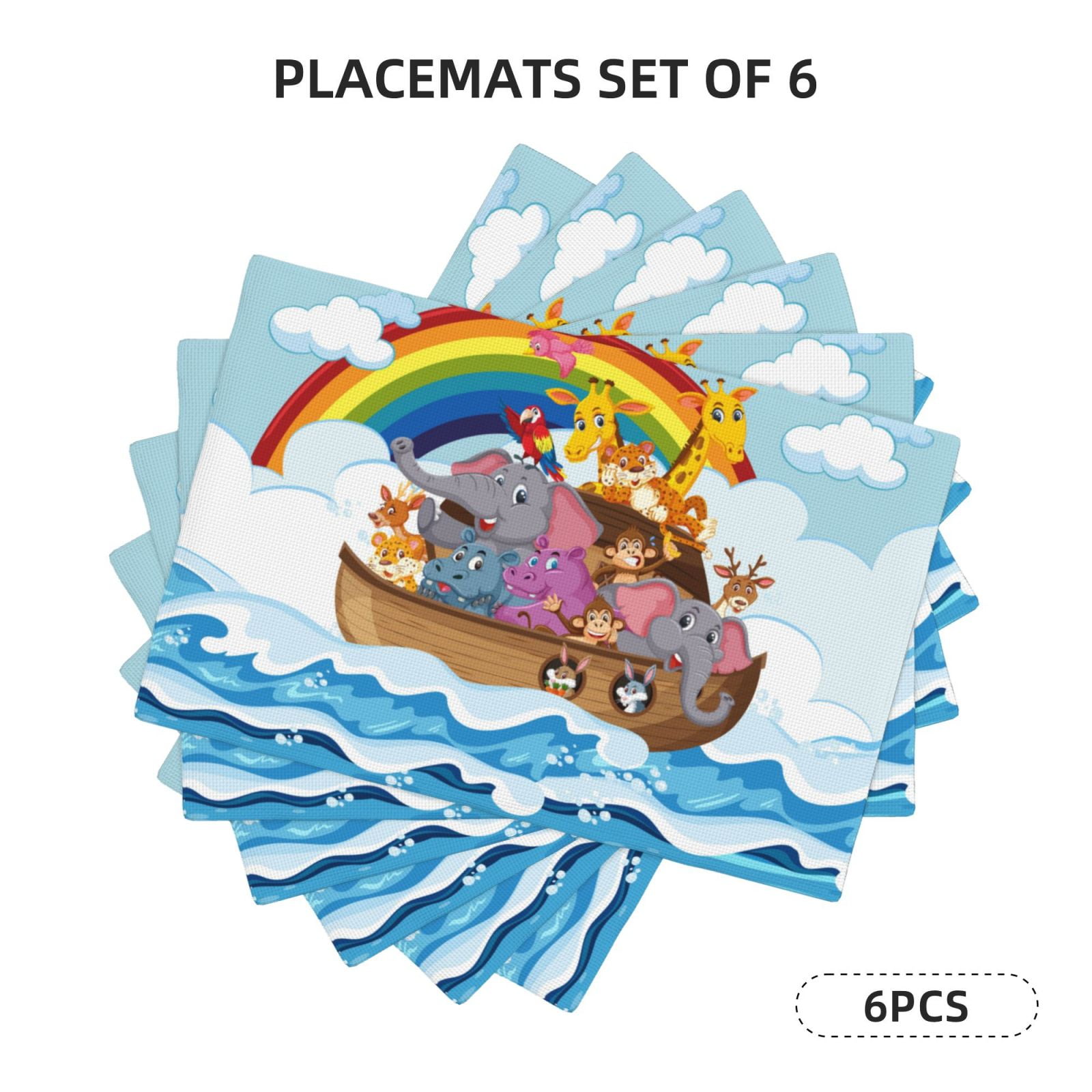 Rocae Rainbow Animals on Noah's Ark Printed Heat Resistant Place Mats ...