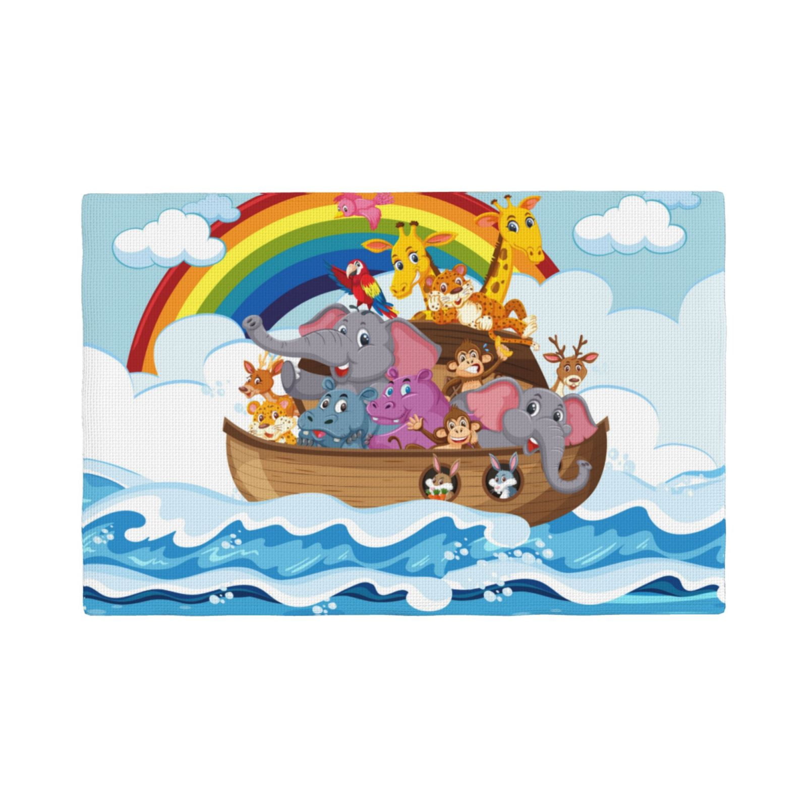 Rocae Rainbow Animals on Noah's Ark Printed Heat Resistant Place Mats ...