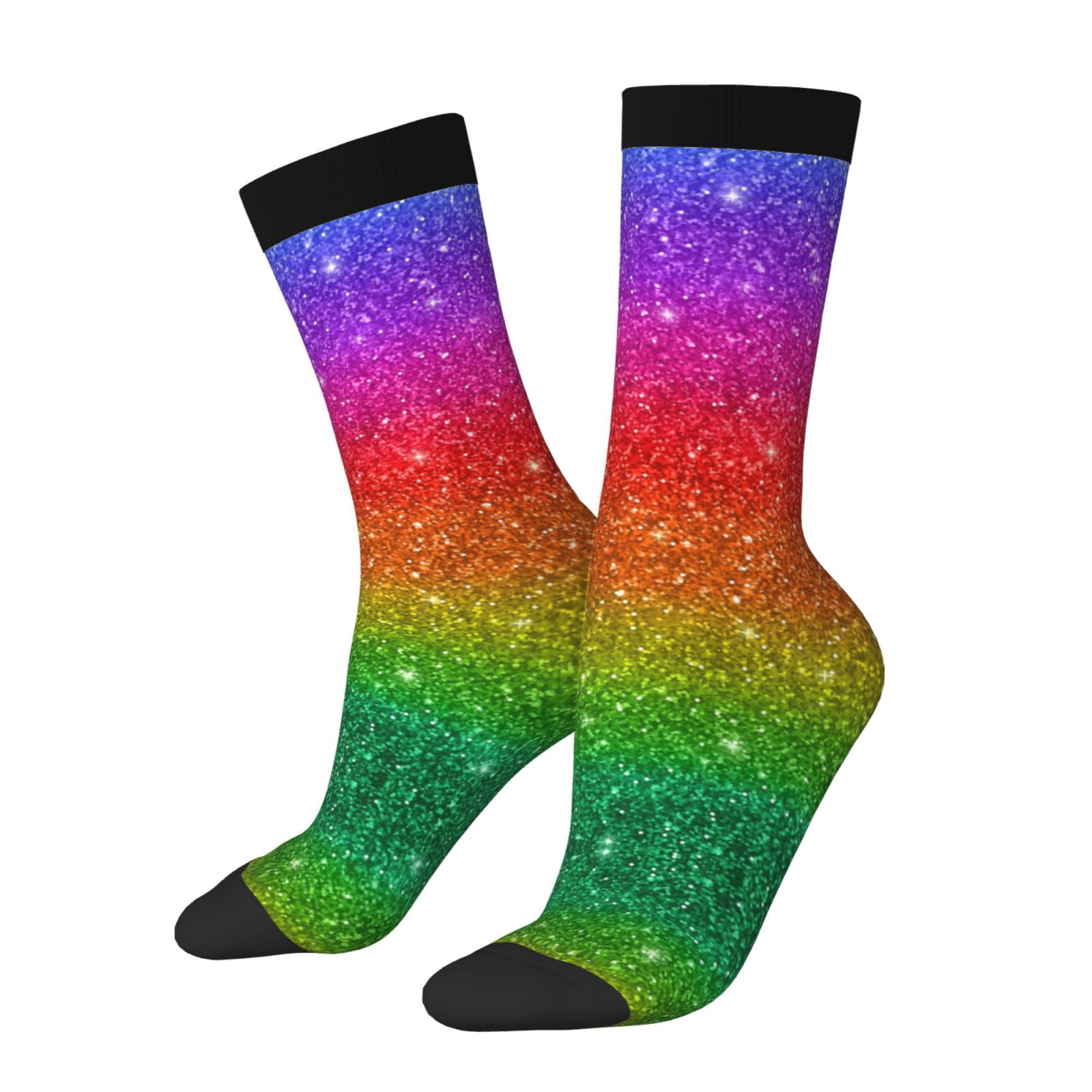 Rocae Rainbow Glitter for Adult Socks Casual Athletic Stretchy Loose ...