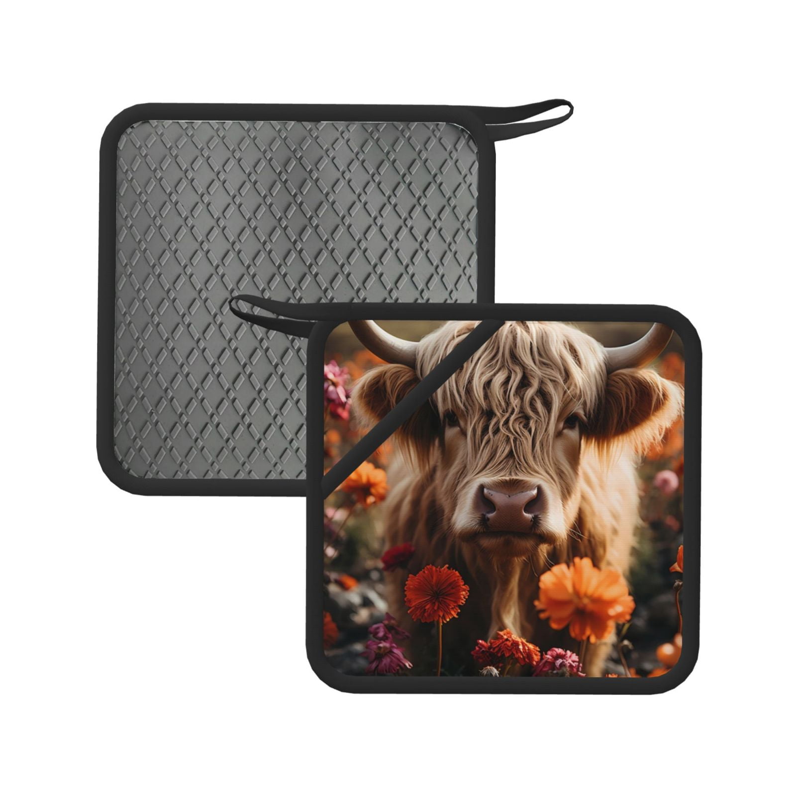 Rocae Realistic Flower Cow for Square Silicone Anti-scalding Mat Trivet ...