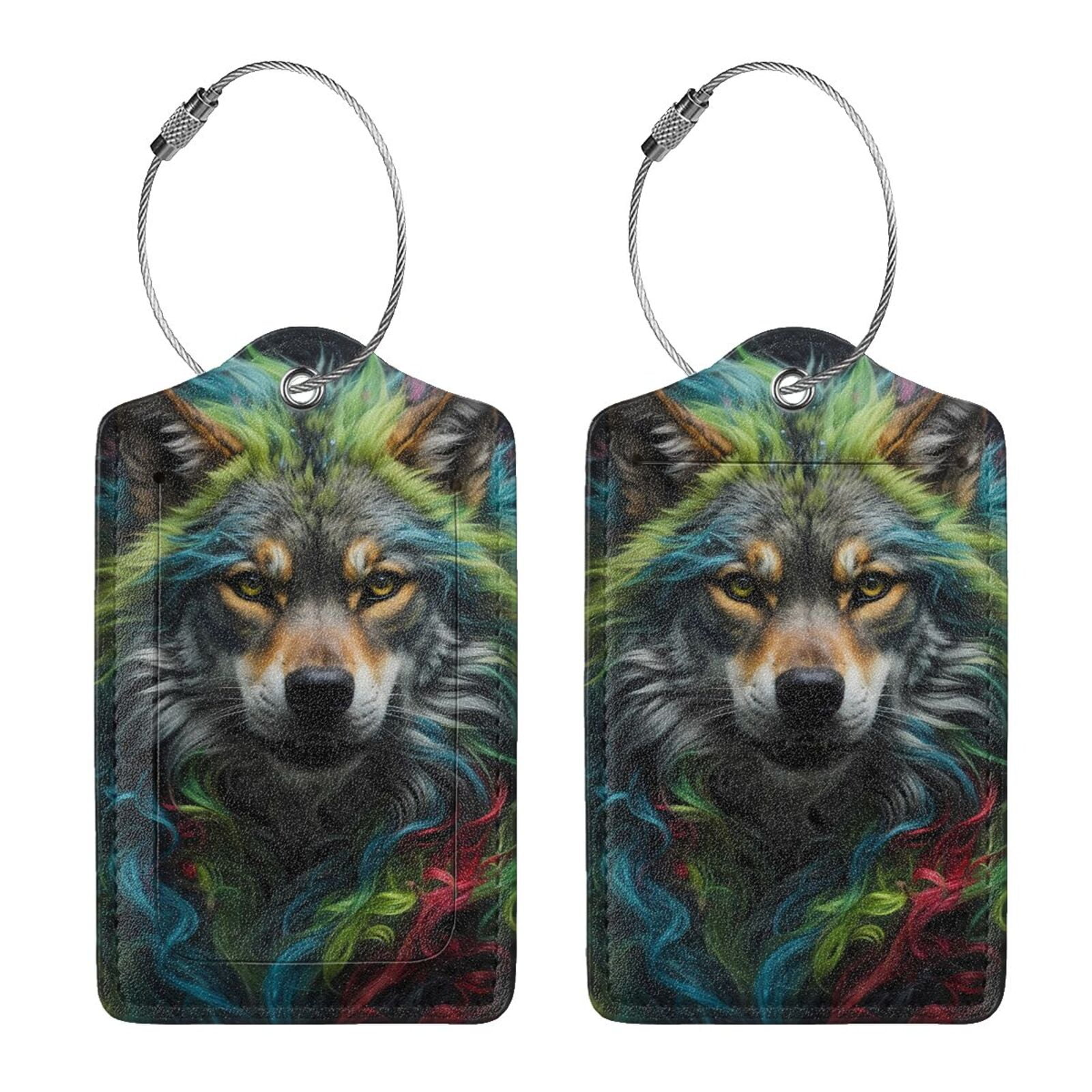 Rocae Realistic Style Colorful Wolf for Leather Luggage Baggage Tags ID ...