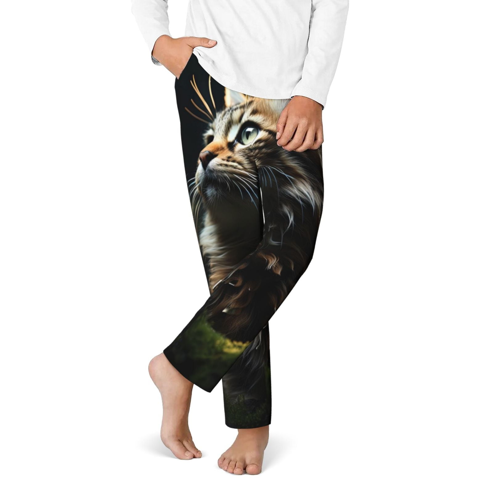 Rocae Realistic Style Cute Cat for Teenagers' Pajama Pants,Girls lounge ...