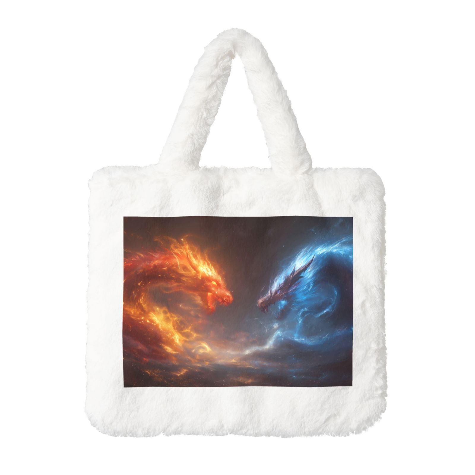 Rocae Red And Blue Fire Dragon D or Plush Underarm Bag White Furry ...