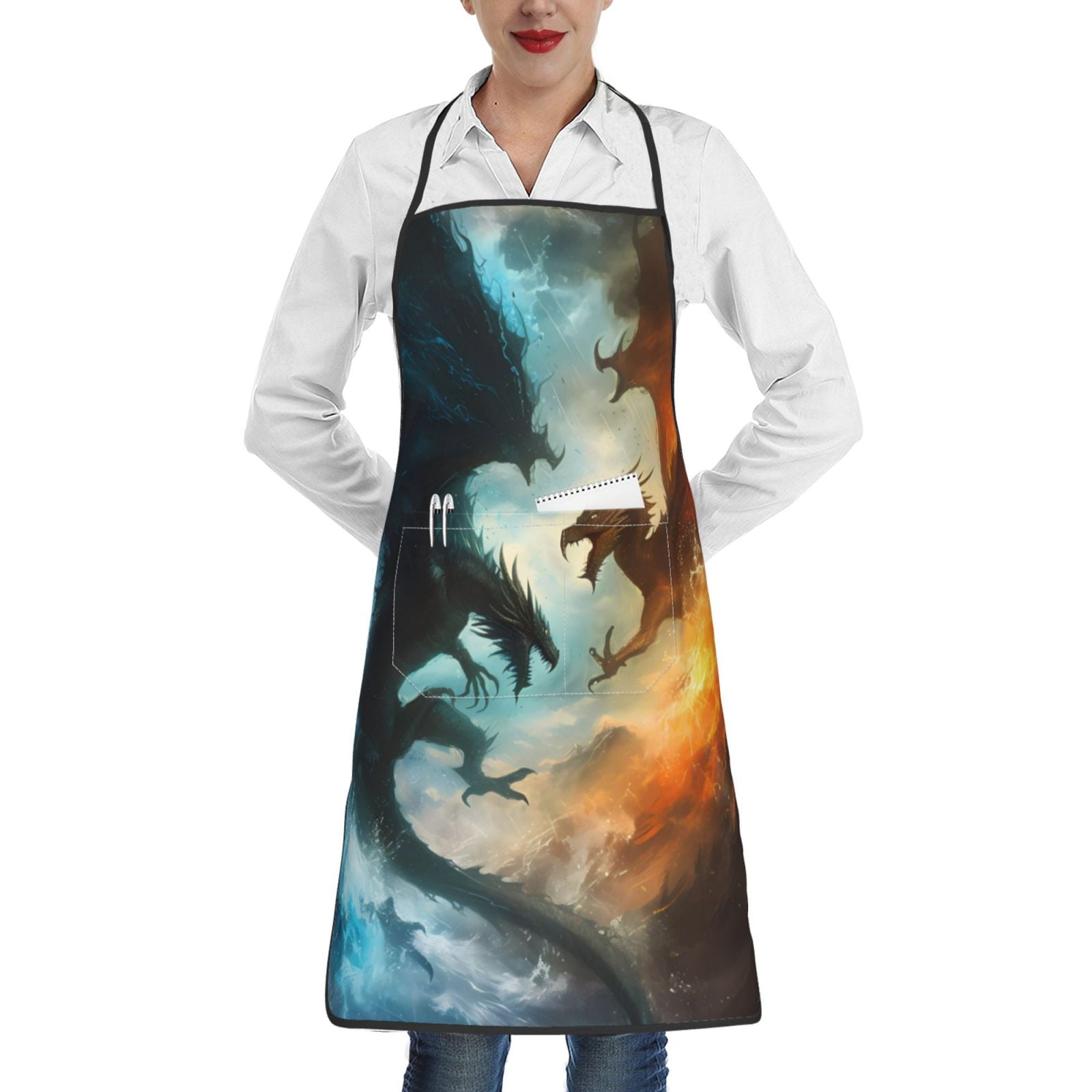 Rocae Red And Blue Flame Wave Dragon for Kitchen Aprons for Women ...