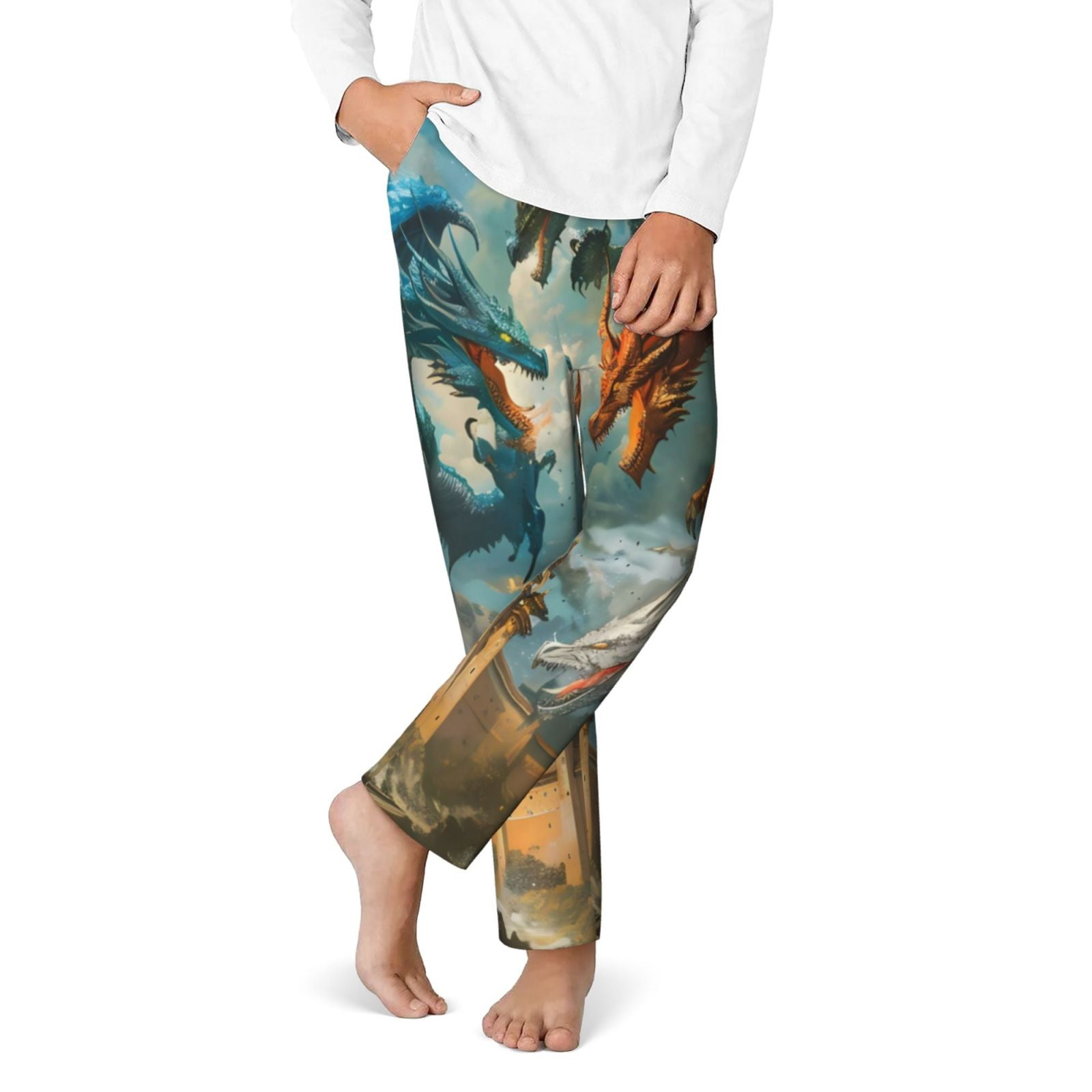 Rocae Red Blue Dragon Battle Epic for Teenagers' Pajama Pants,Girls ...