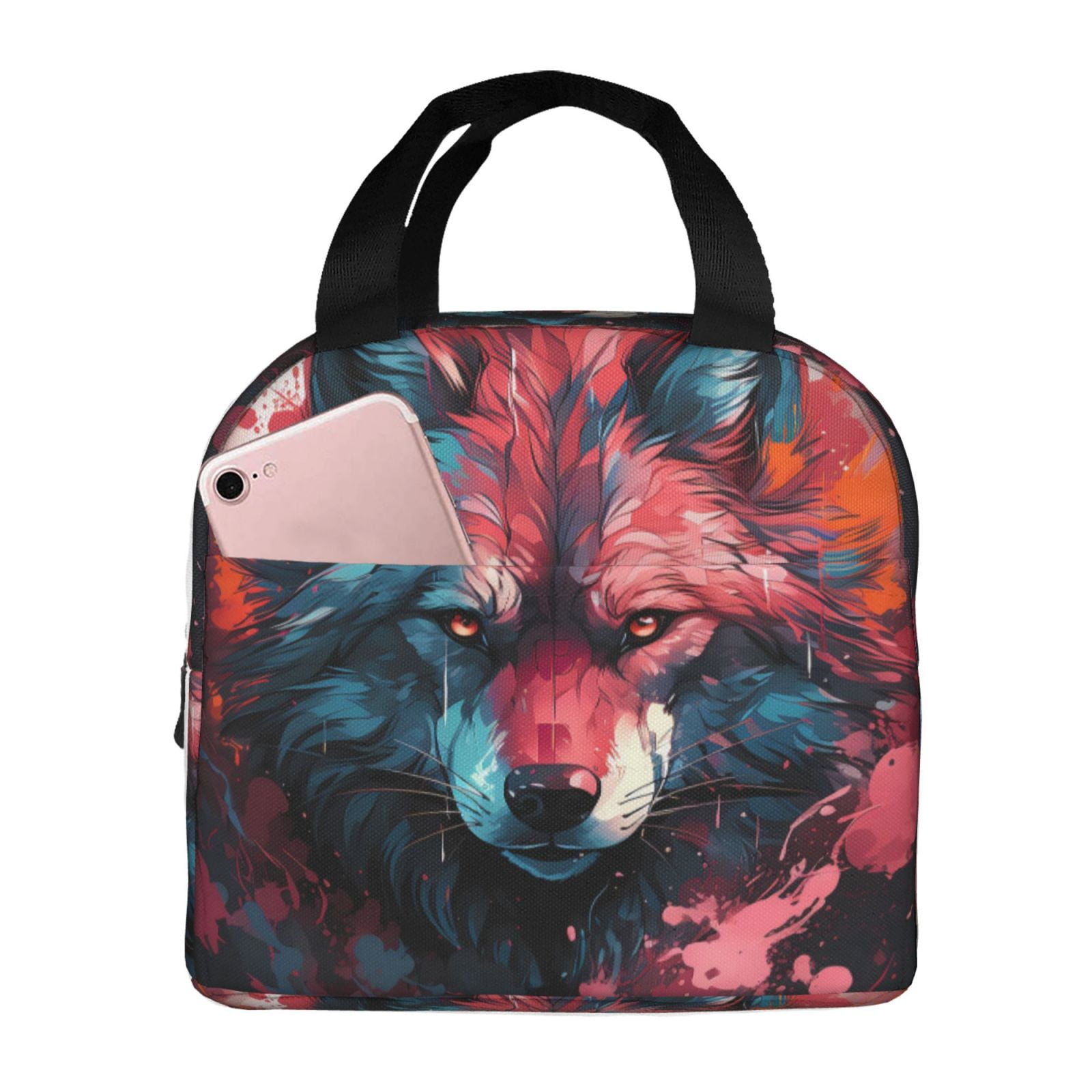 Rocae Red Flame Wolf Head for Insulated Lunch Bag for Women Men,Large ...