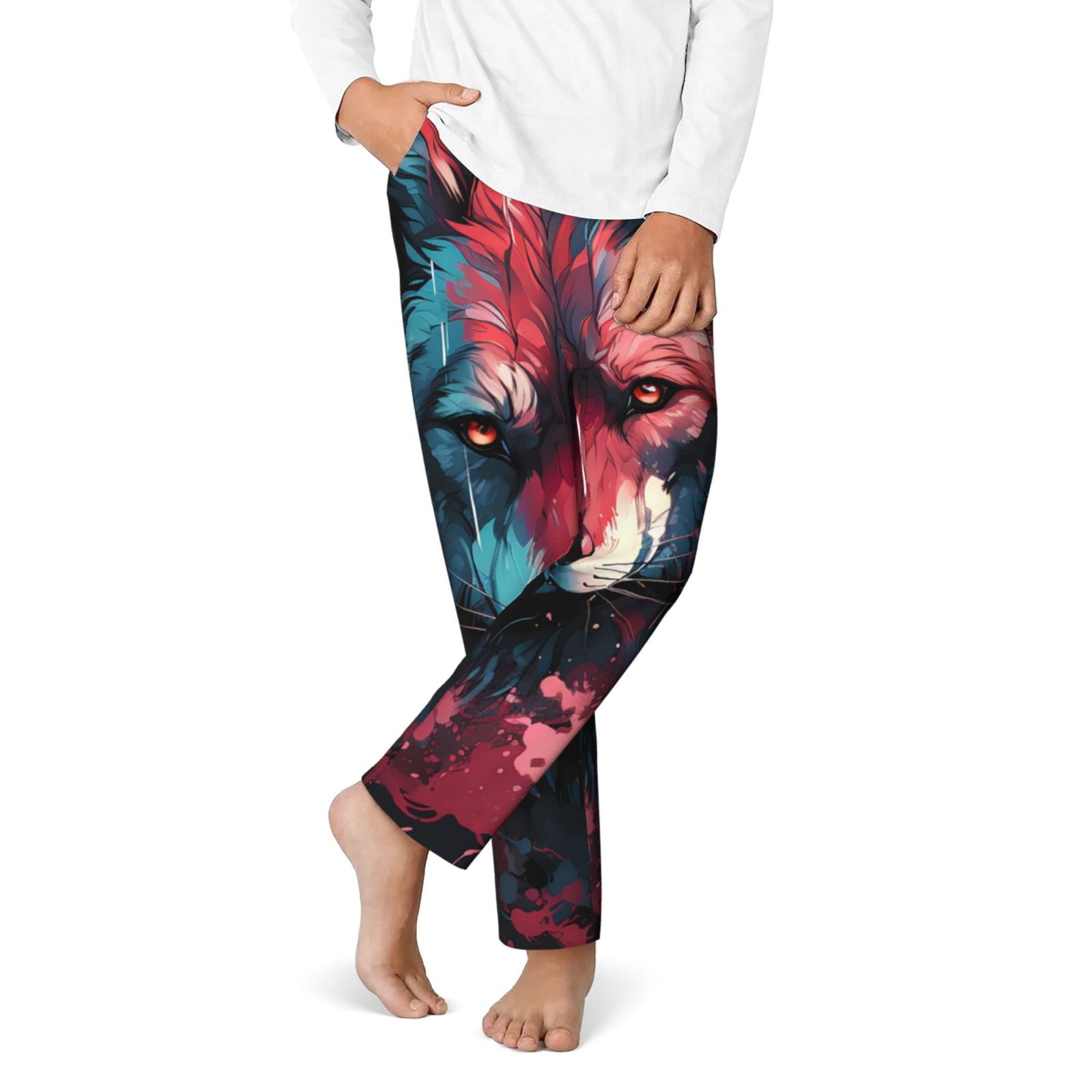 Rocae Red Flame Wolf Head for Teenagers' Pajama Pants,Girls lounge ...