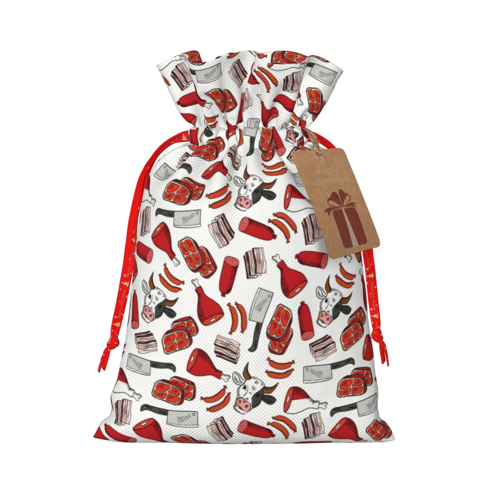 Rocae Red Food for Christmas Drawstring Linen Gift Bag with Drawstrings ...