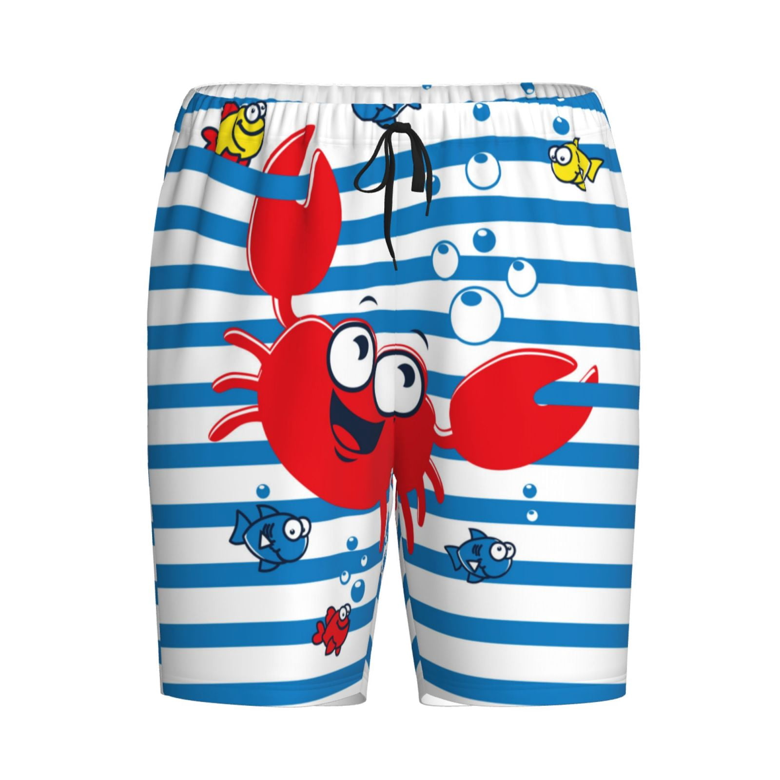 Rocae Red Funny Crab on Blue Stripe for Men's Soft Sleep Pajama Shorts ...