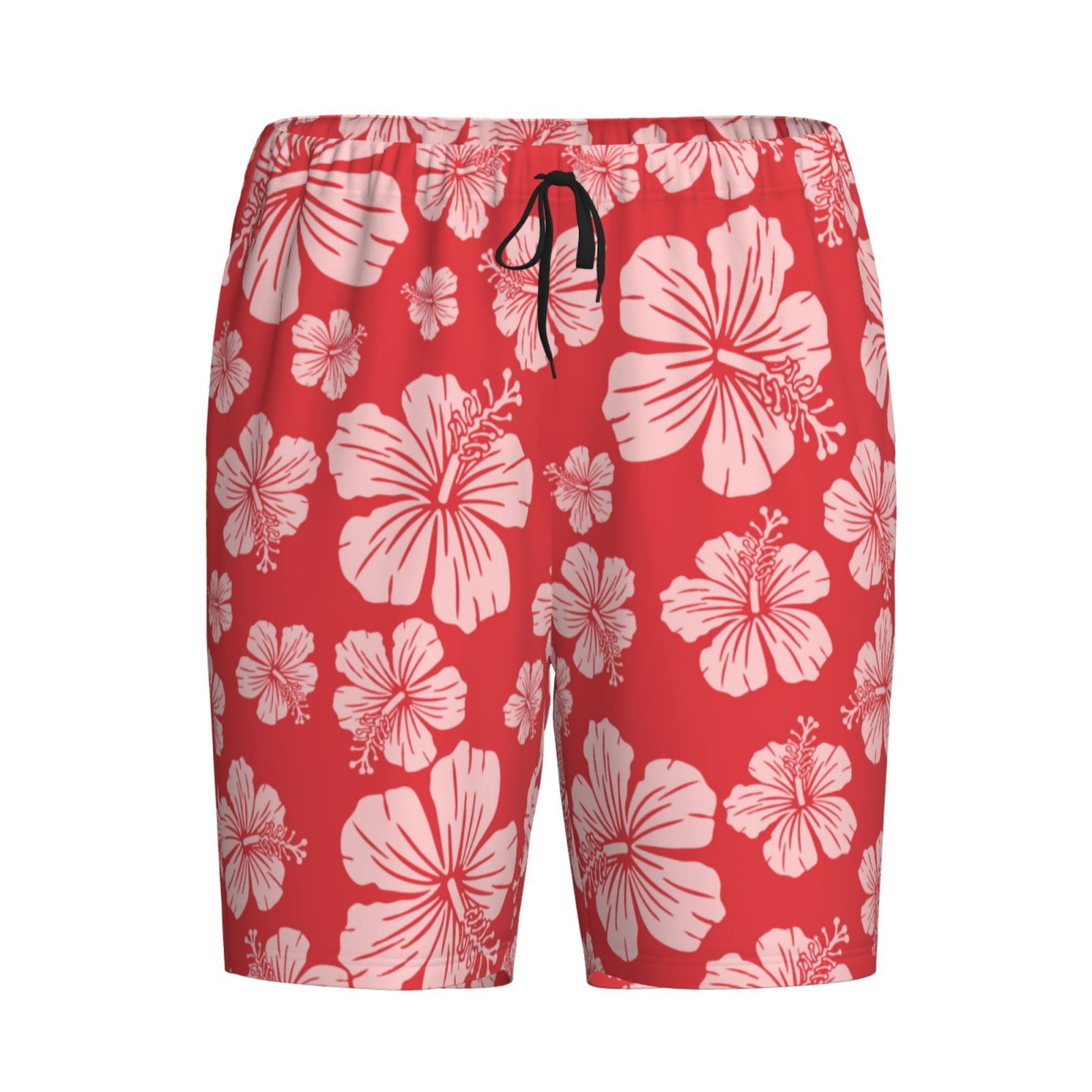 Rocae Red Hibiscus Flower for Men's Soft Sleep Pajama Shorts, Waistband ...