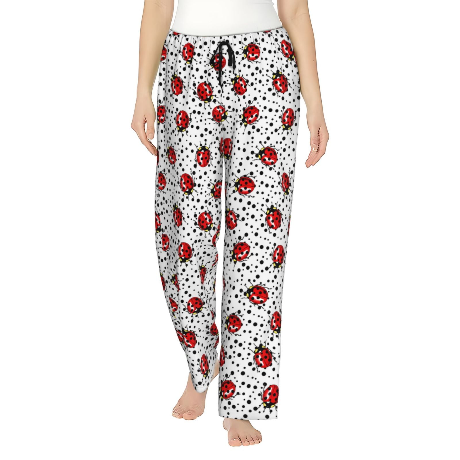 Rocae Red Ladybugs On Black Dotted for Women's Pajama Pants Pj Pants ...