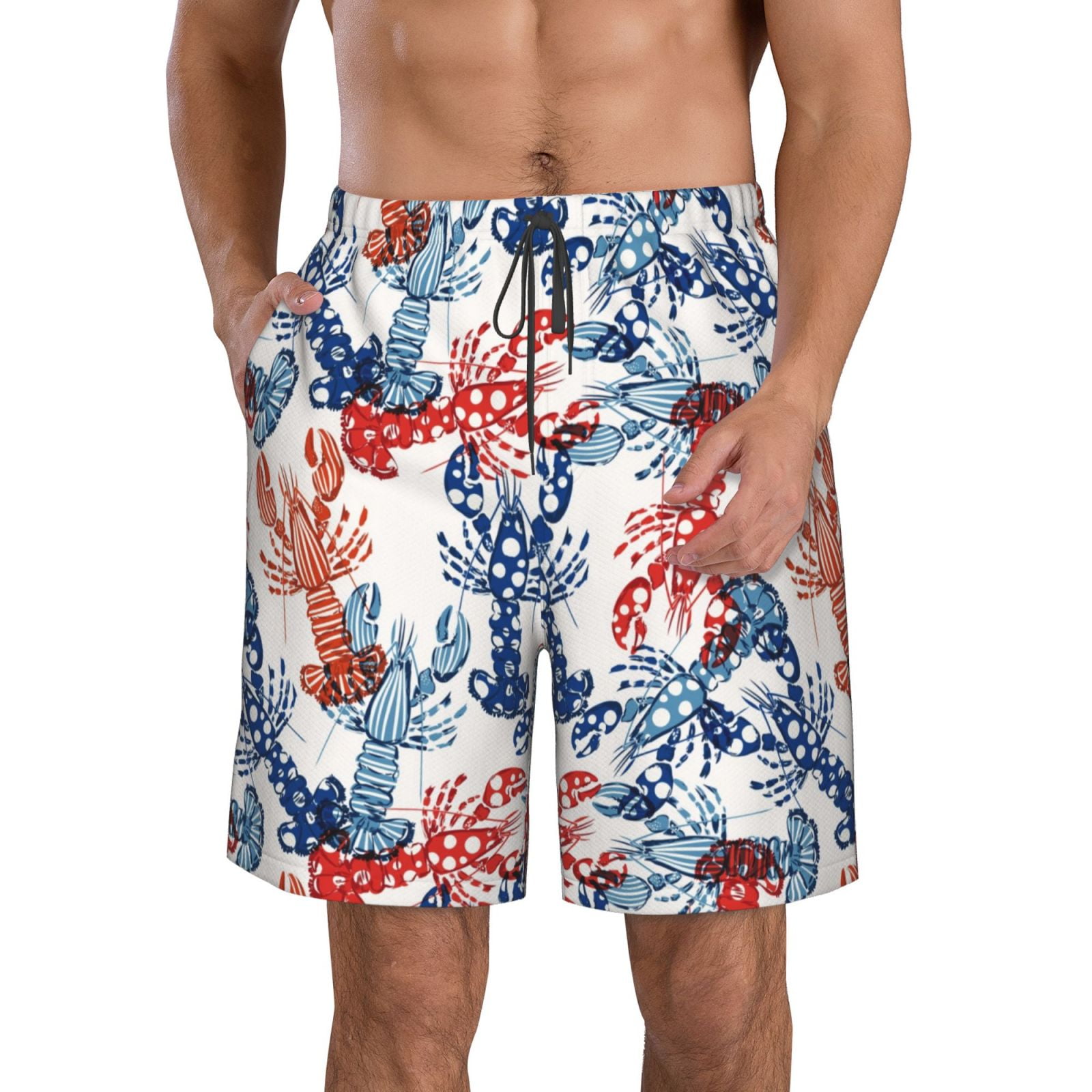 Rocae Red Lobster for Men's Beach Shorts Casual Elastic Waist ...