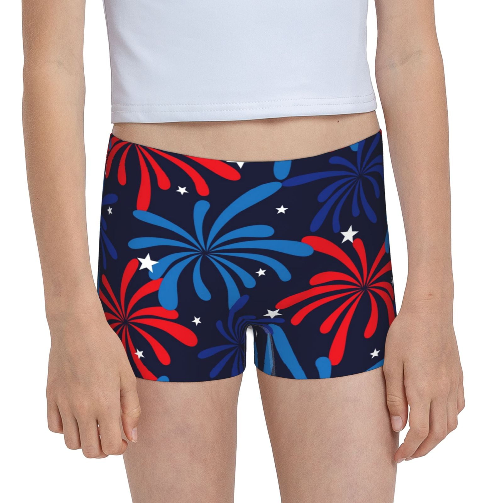 Rocae Red White Blue Fireworks for Girls' Cotton Boxer Briefs, Soft Mid ...