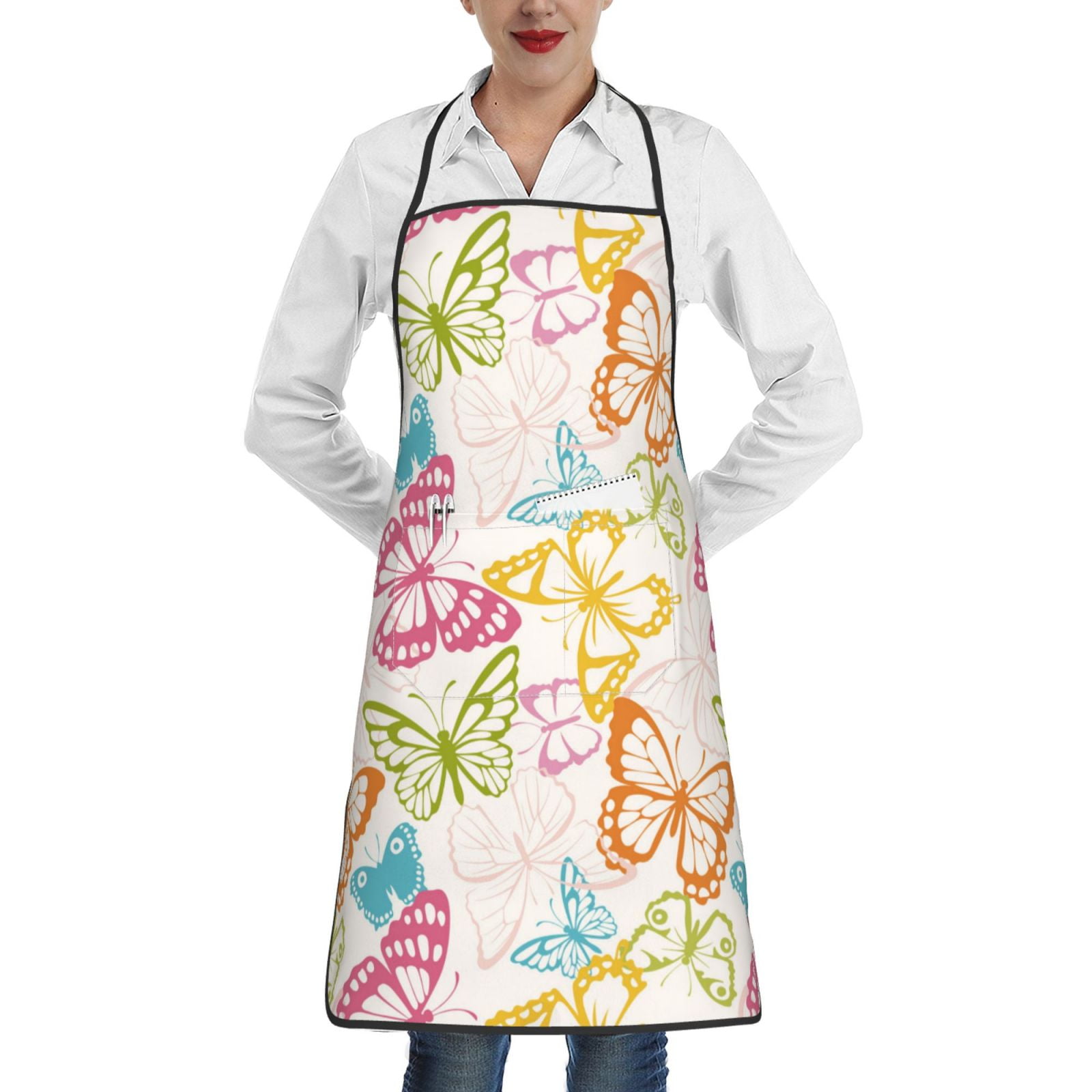 Rocae Retro Colorful Butterfly for Kitchen Aprons for Women Adjustable ...
