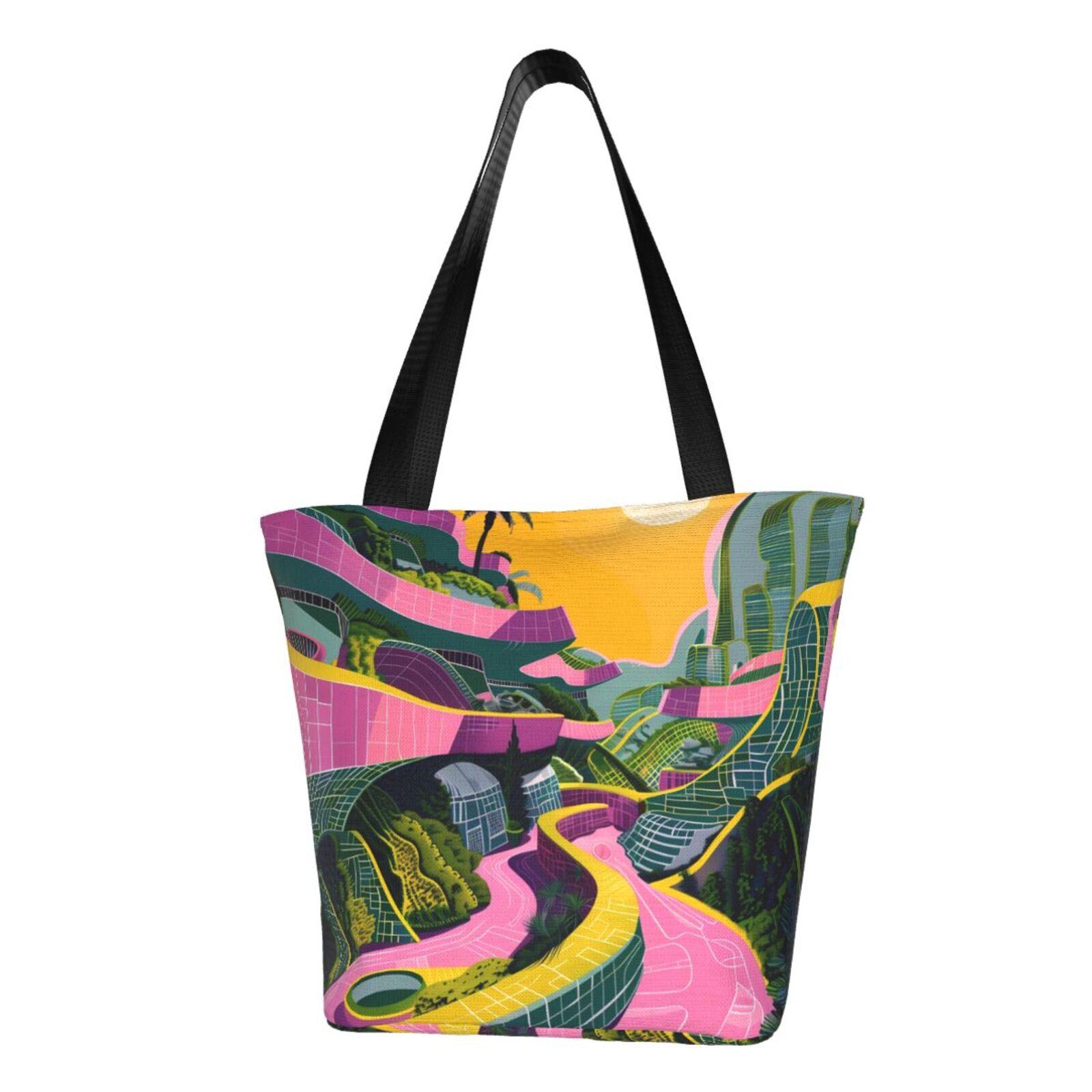 Rocae Retro Futuristic Landscape for Shoulder Bags for Women Tote Bag ...