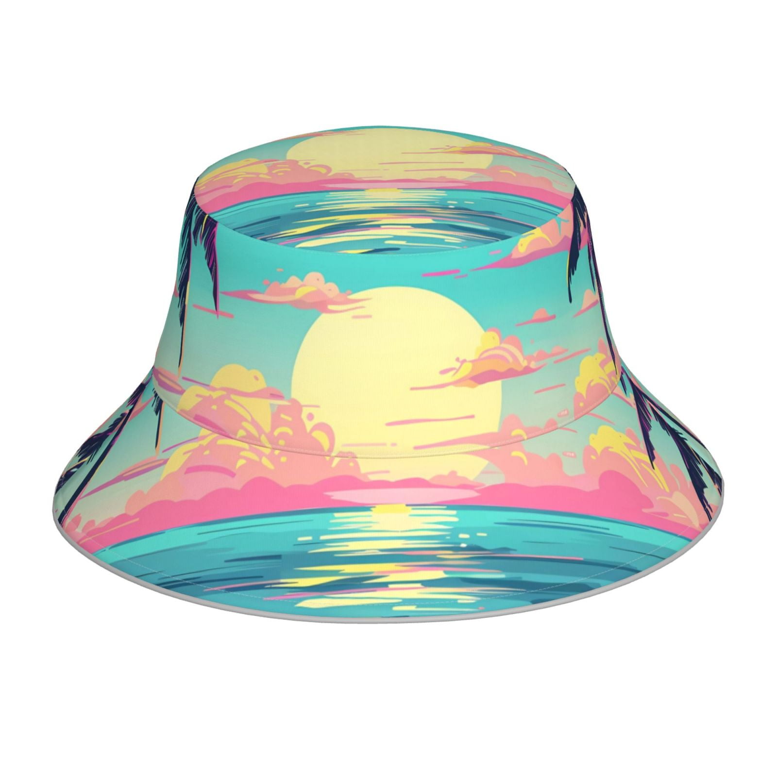 Rocae Retro Palm Beach Sunset for reflective Bucket Hat for Men Women ...