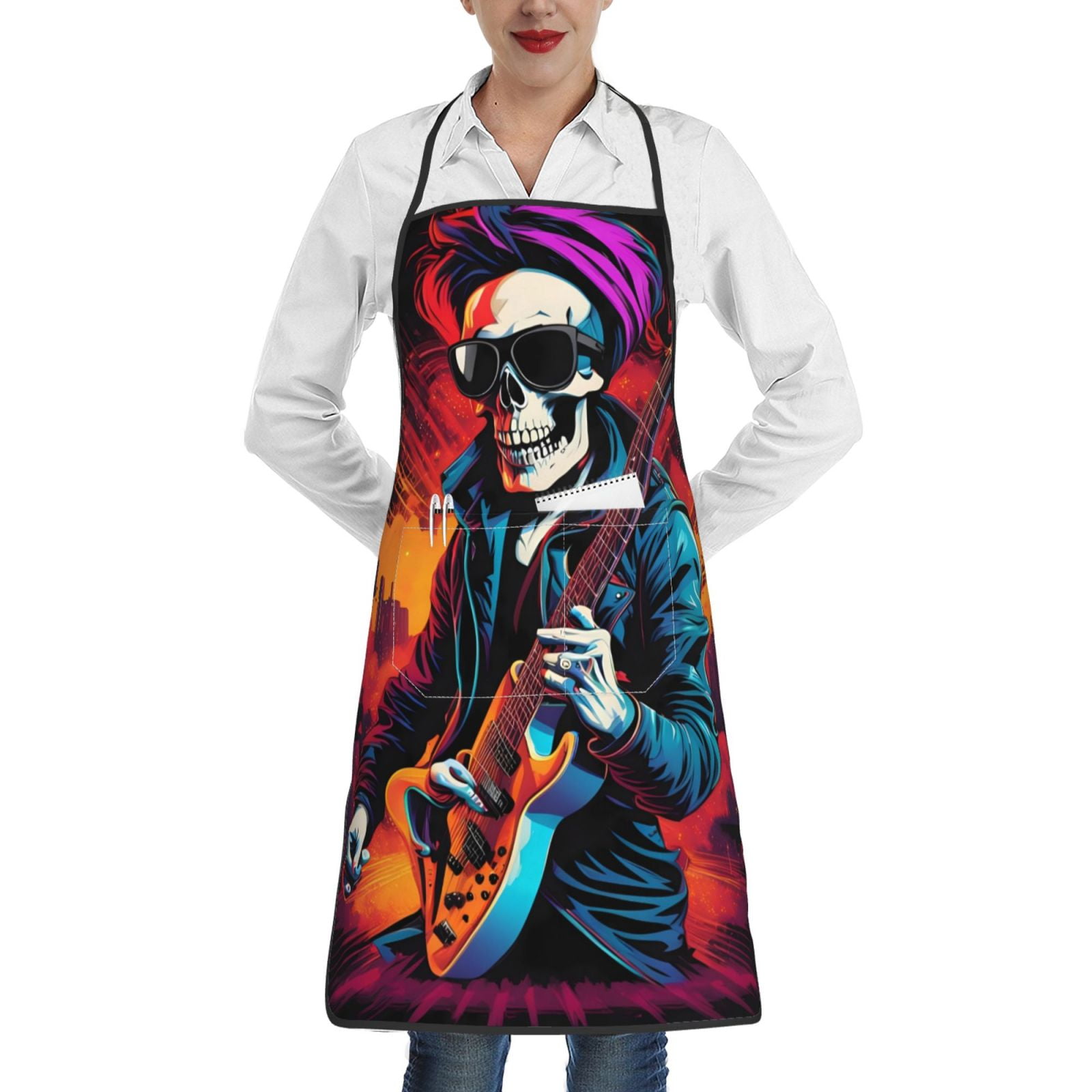 Rocae Rock Skull Singer for Kitchen Aprons for Women Adjustable Cooking ...