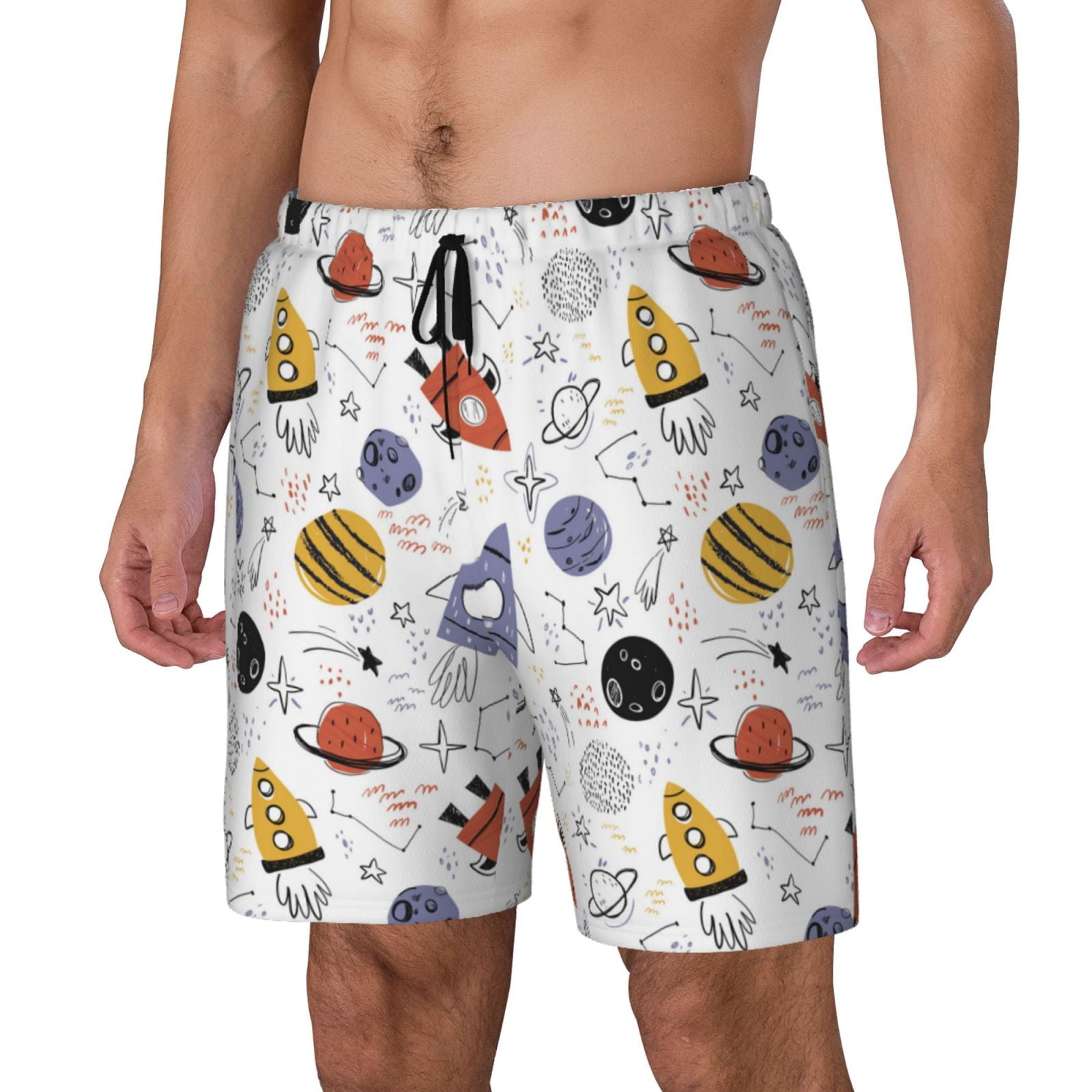 Rocae Rocket Planets for Men's Swim Trunks Quick Dry With Two Side ...