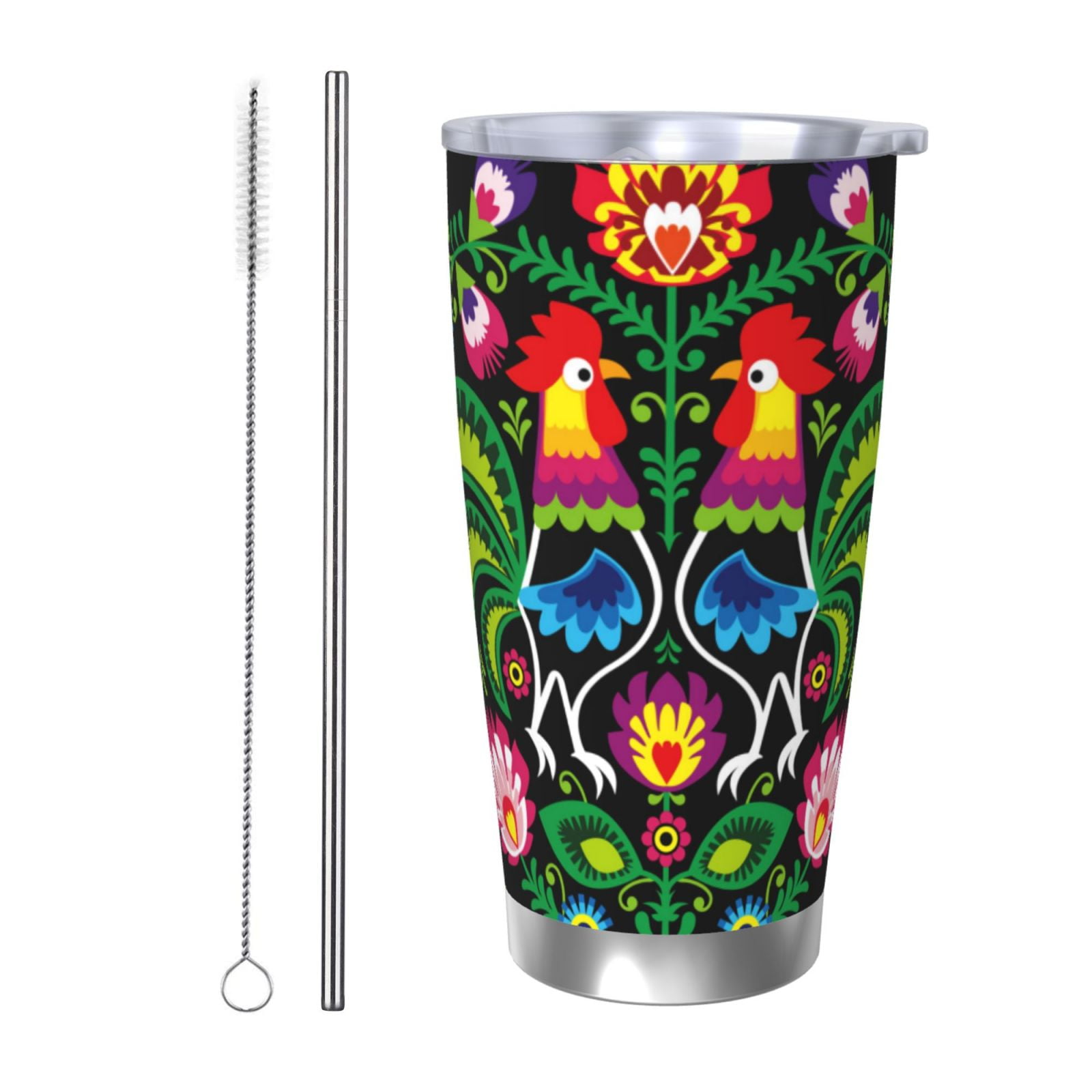 Rocae Roosters and Flowers for 20 Ounces Stainless Steel Insulted Tumbler Car Cup Drink Mug ...