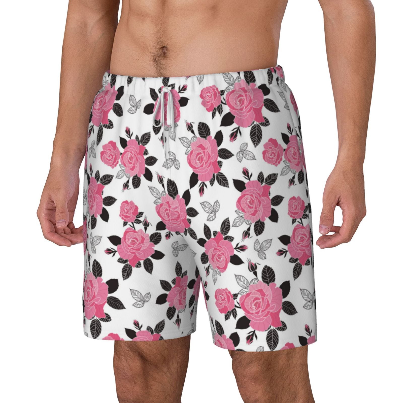 Rocae Rose Flowers for Men's Swim Trunks Quick Dry With Two Side ...