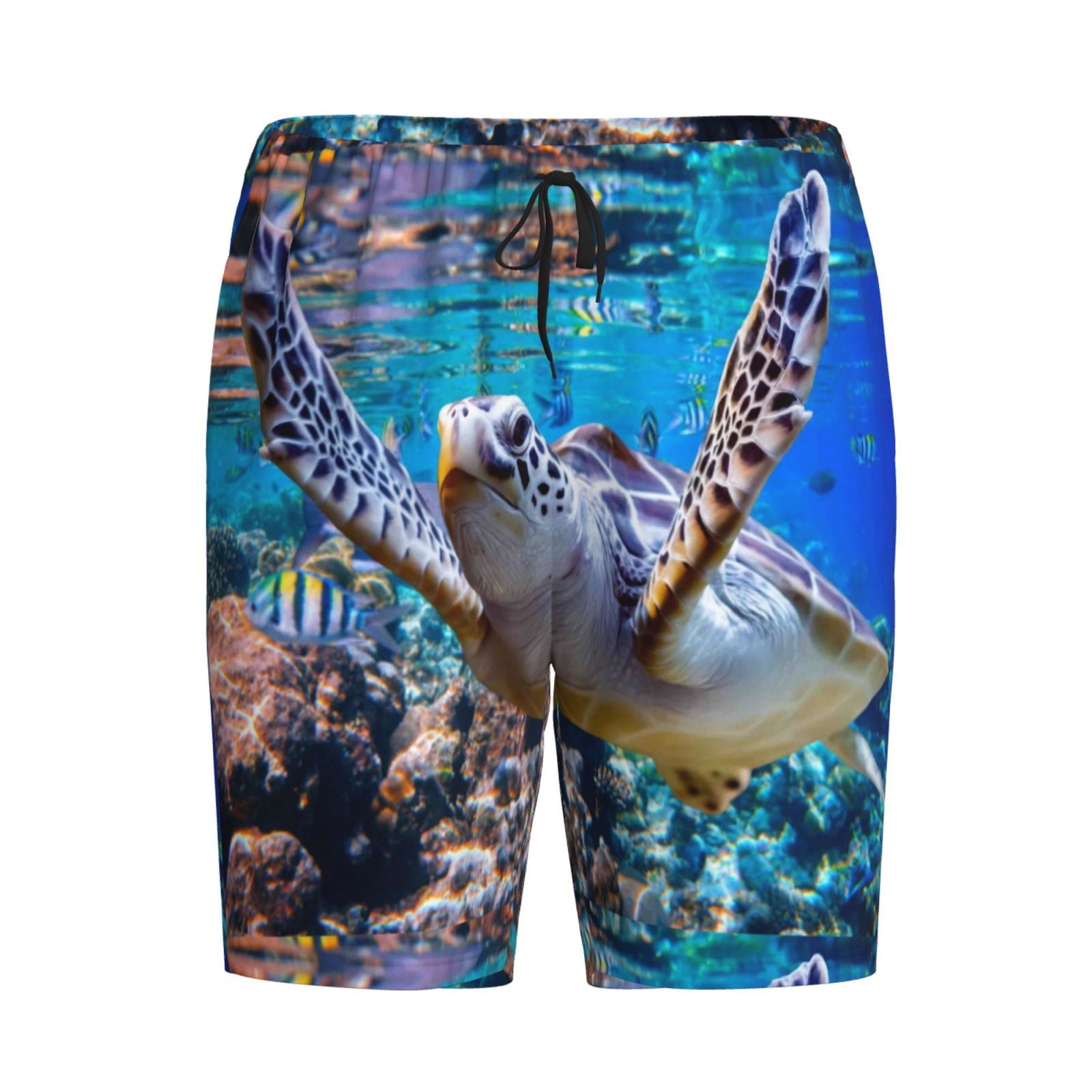 Rocae Sea Turtle Swims for Men's Soft Sleep Pajama Shorts, Waistband ...