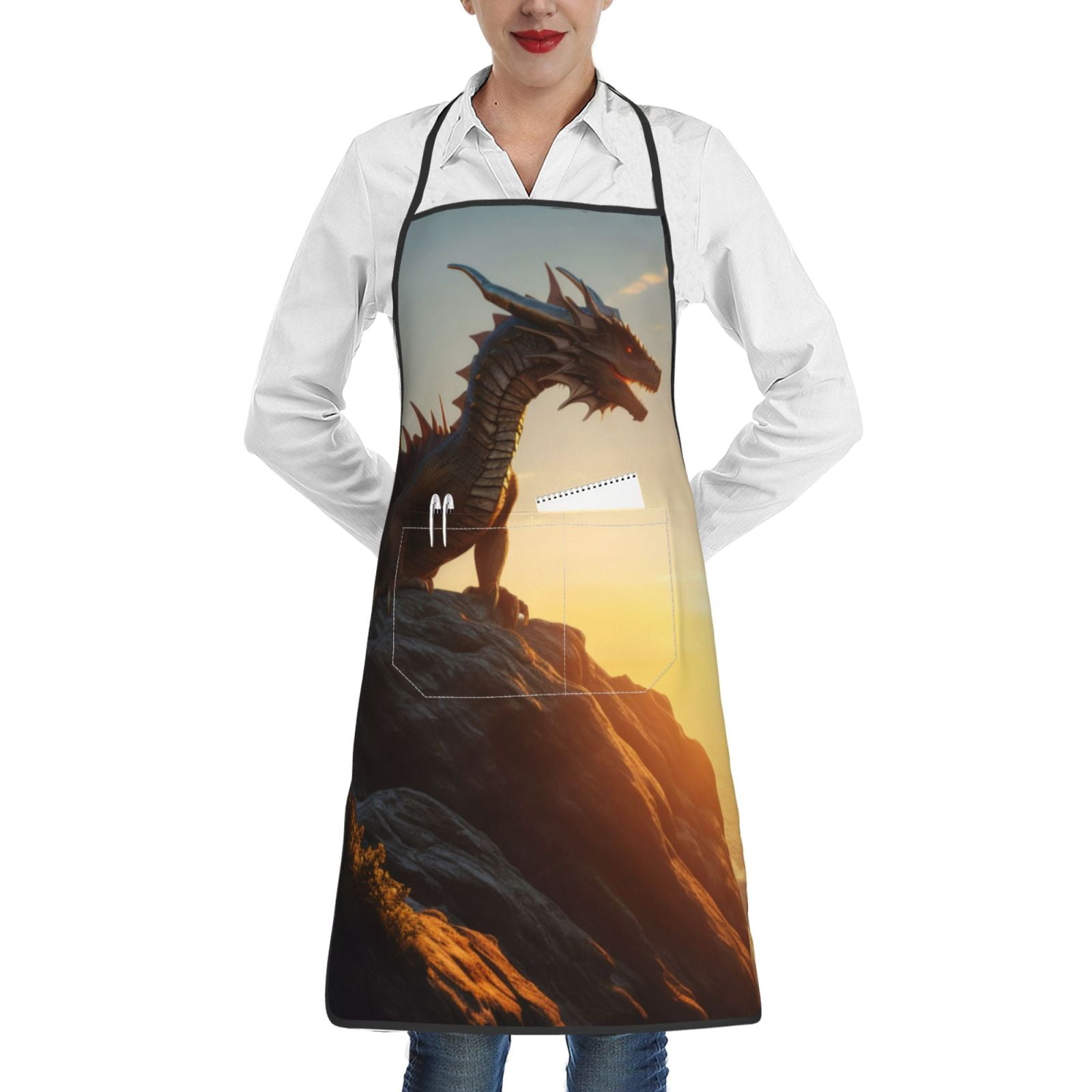 Rocae Seaside Sunset Cool Dragon for Kitchen Aprons for Women ...