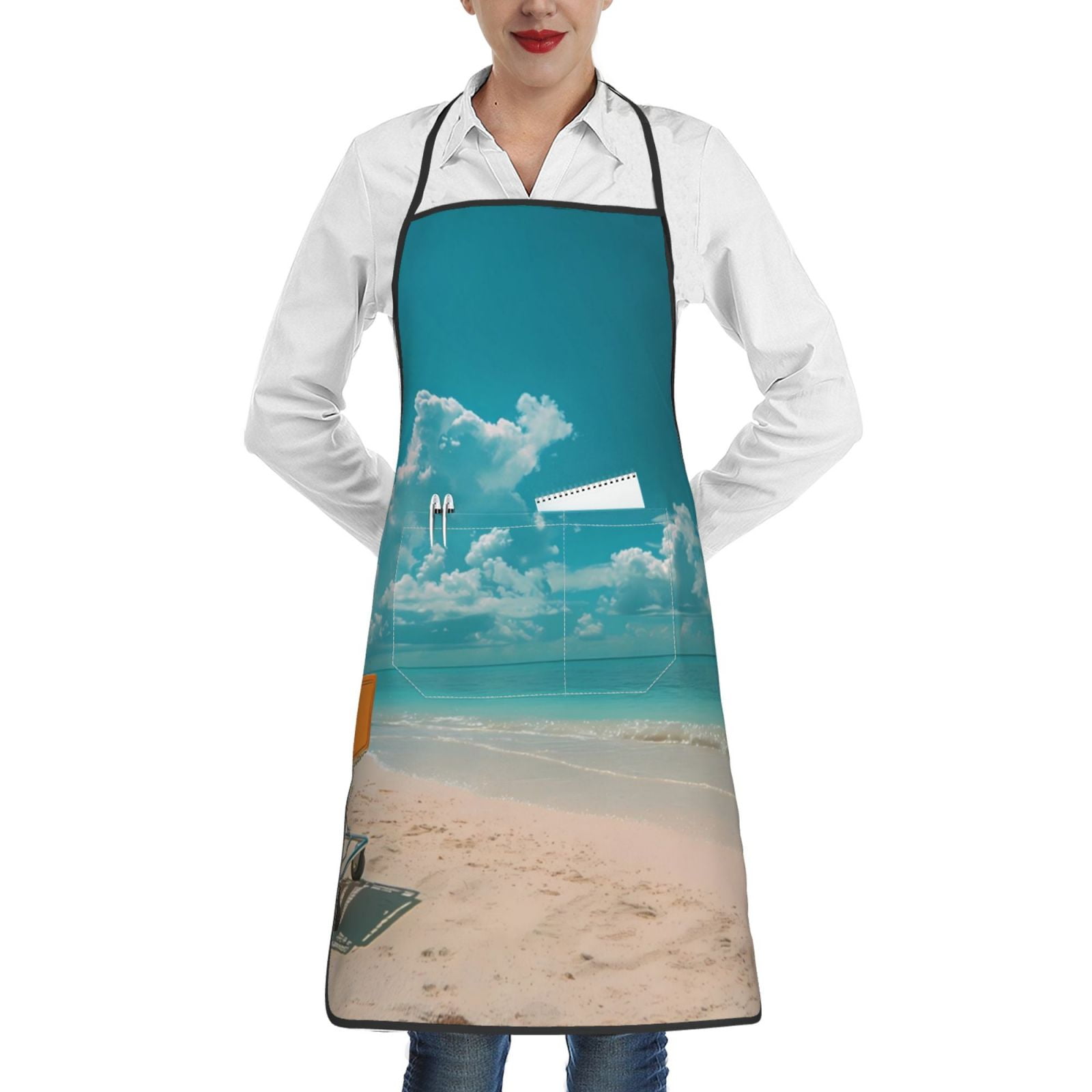 Rocae Shopping Cart On Tropical Beach for Kitchen Aprons for Women ...