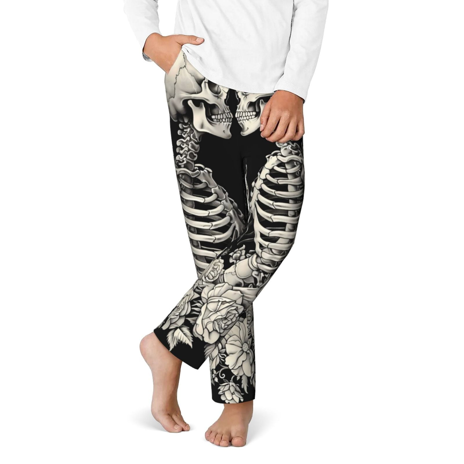Rocae Skeletons Love Flowers for Teenagers' Pajama Pants,Girls lounge ...