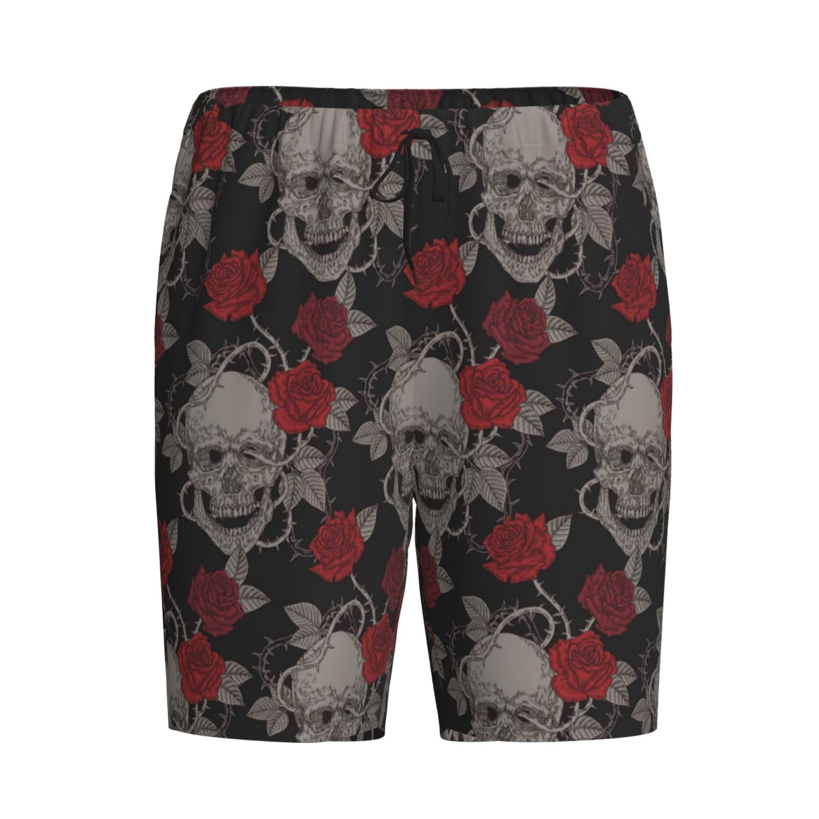 Rocae Skull and Red Roses for Men's Soft Sleep Pajama Shorts, Waistband ...
