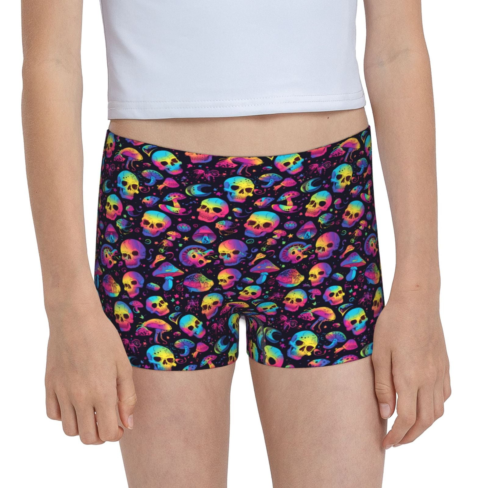 Rocae Skull mushroom rainbow color for Girls' Cotton Boxer Briefs, Soft ...