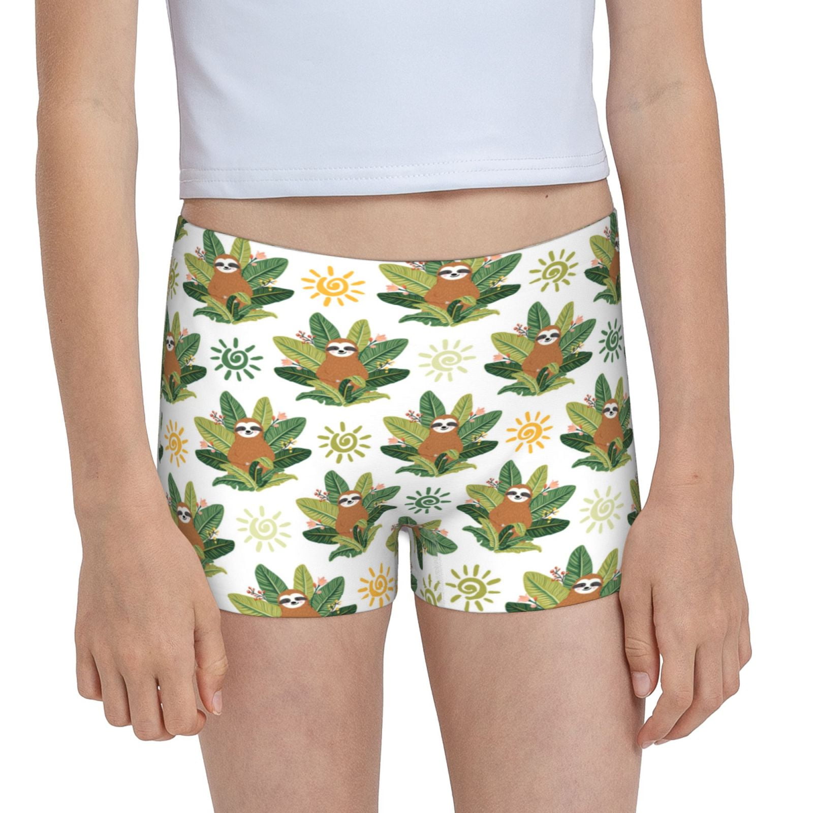 Rocae Sloth Sitting Tropical Leaves for Girls' Cotton Boxer Briefs ...