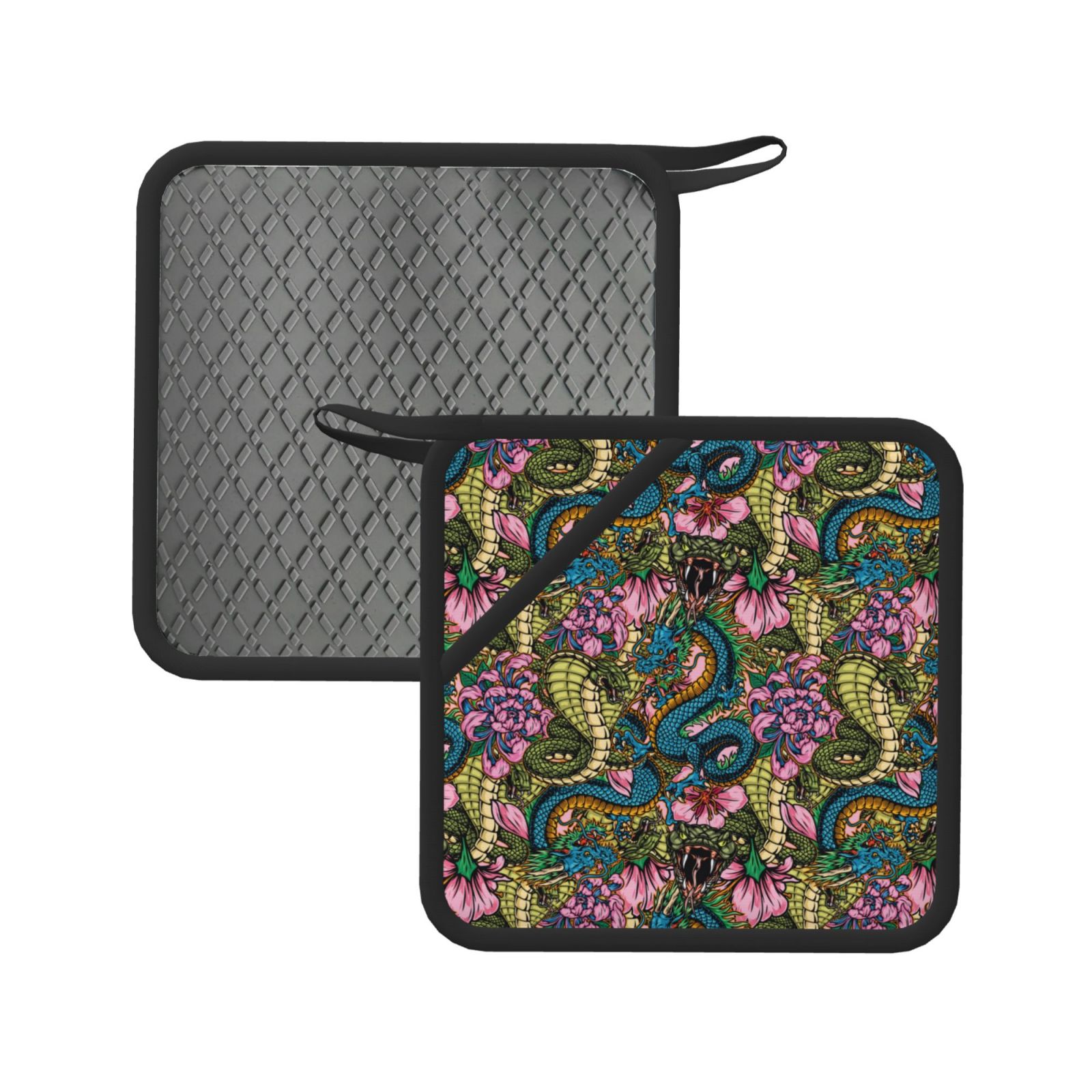 Rocae Snake And Flower for Square Silicone Anti-scalding Mat Trivet Hot ...