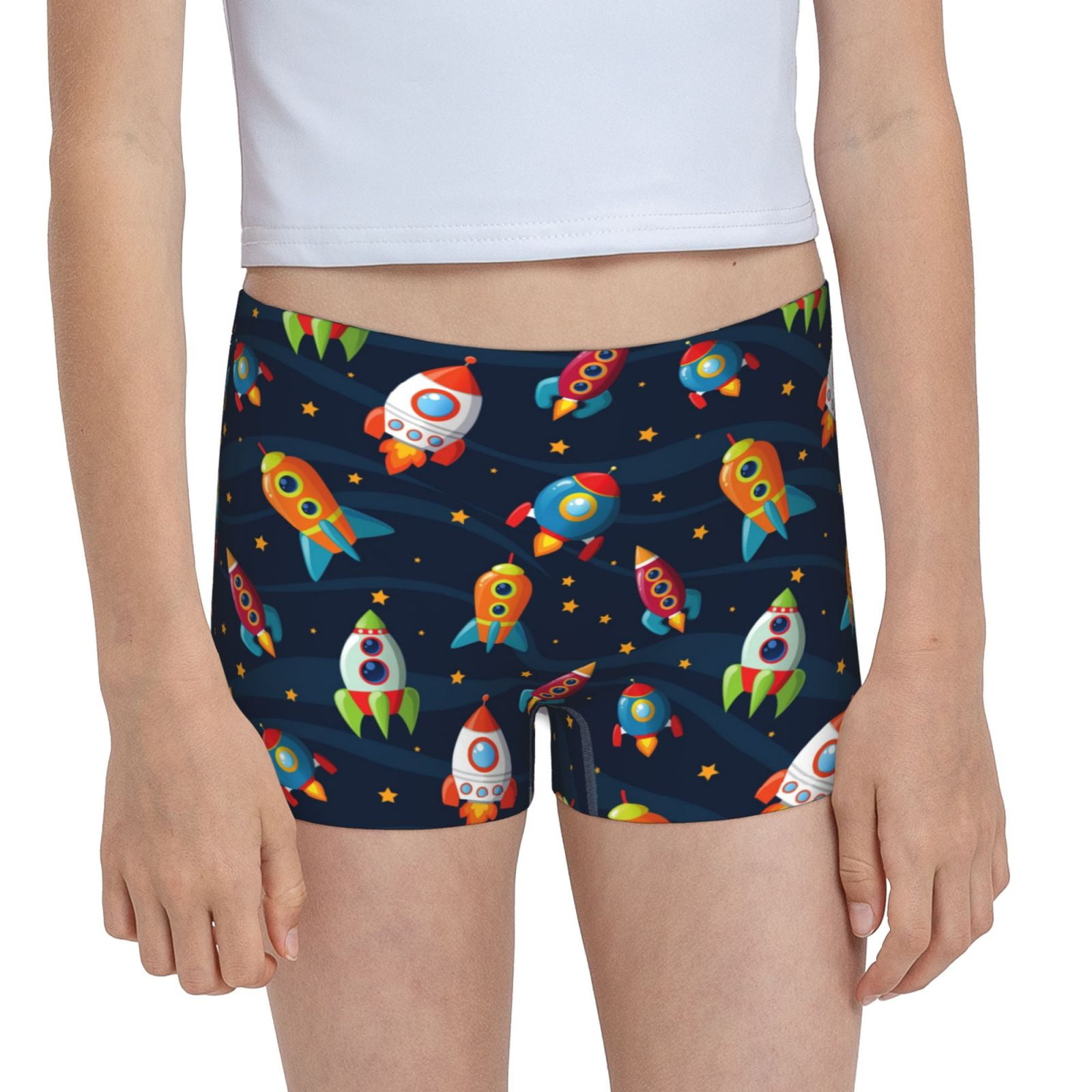 Rocae Spaceships and Stars for Girls' Cotton Boxer Briefs, Soft Mid ...