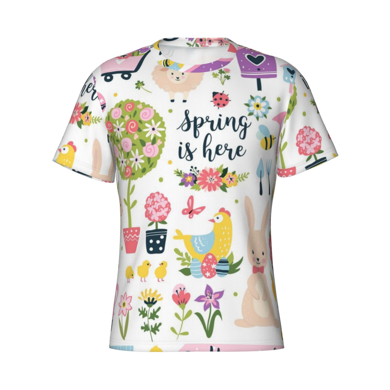 Rocae Spring Flowers Birds for Men's Moisture-Wicking Crew Tee - T ...