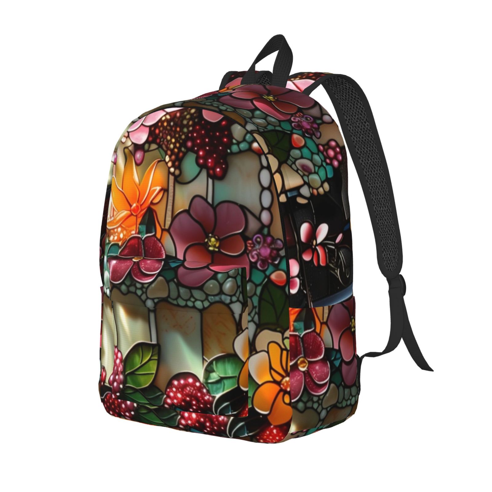 Rocae Stained Glass Floral Cake for Canvas College Laptop Backpack for ...