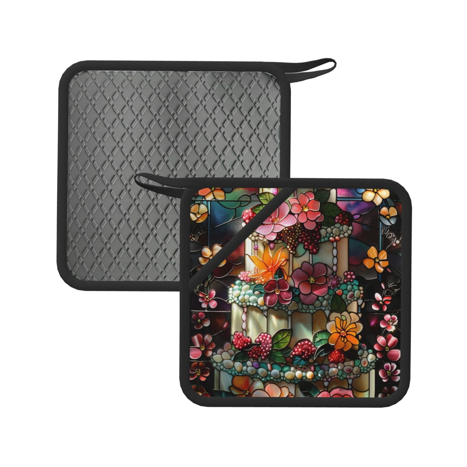 Rocae Stained Glass Floral Cake for Square Silicone Anti-scalding Mat ...