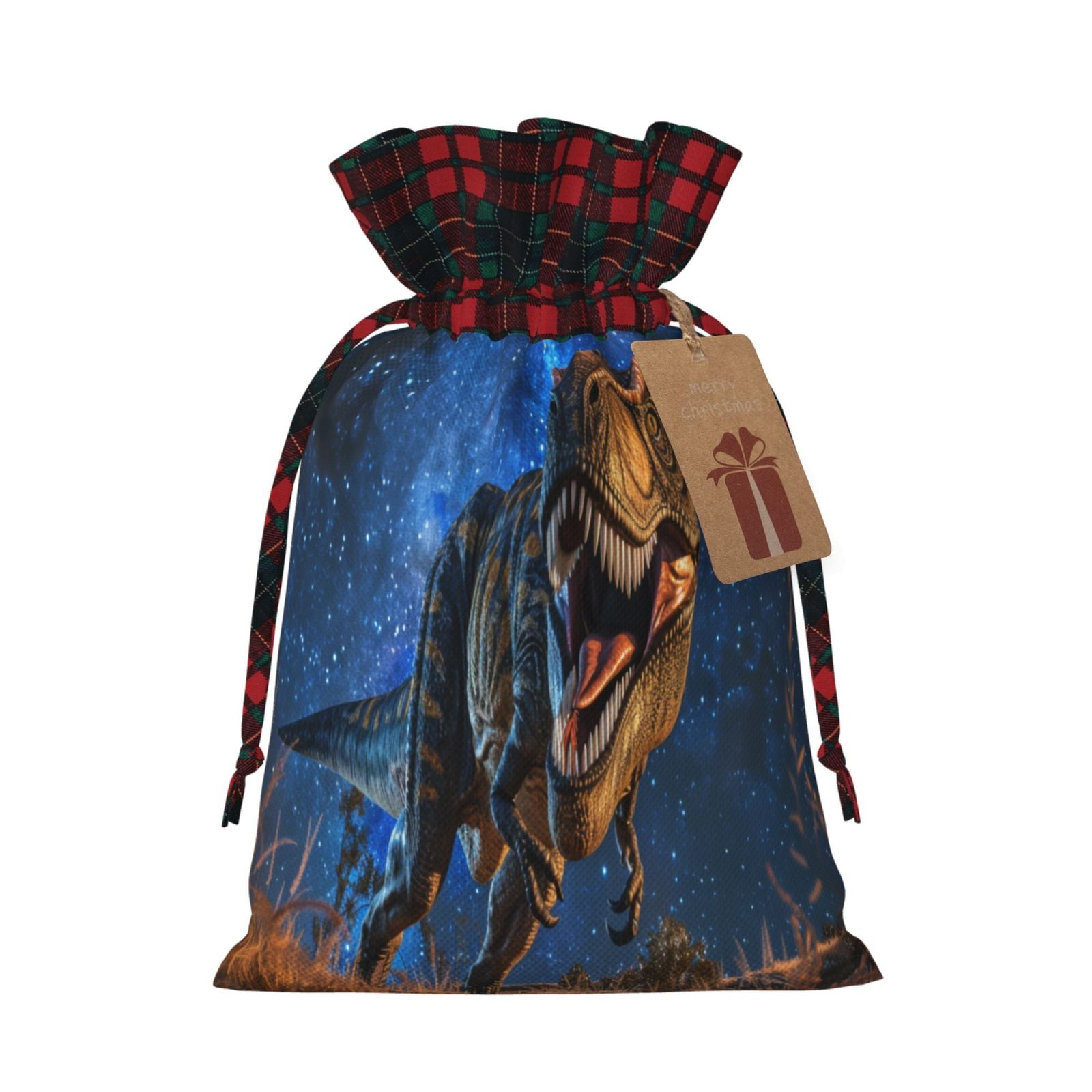 Rocae Starry Night Charging Dinosaur Print Christmas Drawstring Linen ...