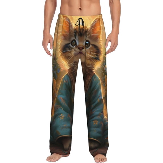 Rocae Sunflower Meditating Cat Mens Pajama Pants Pj Pants Mens Lounge ...