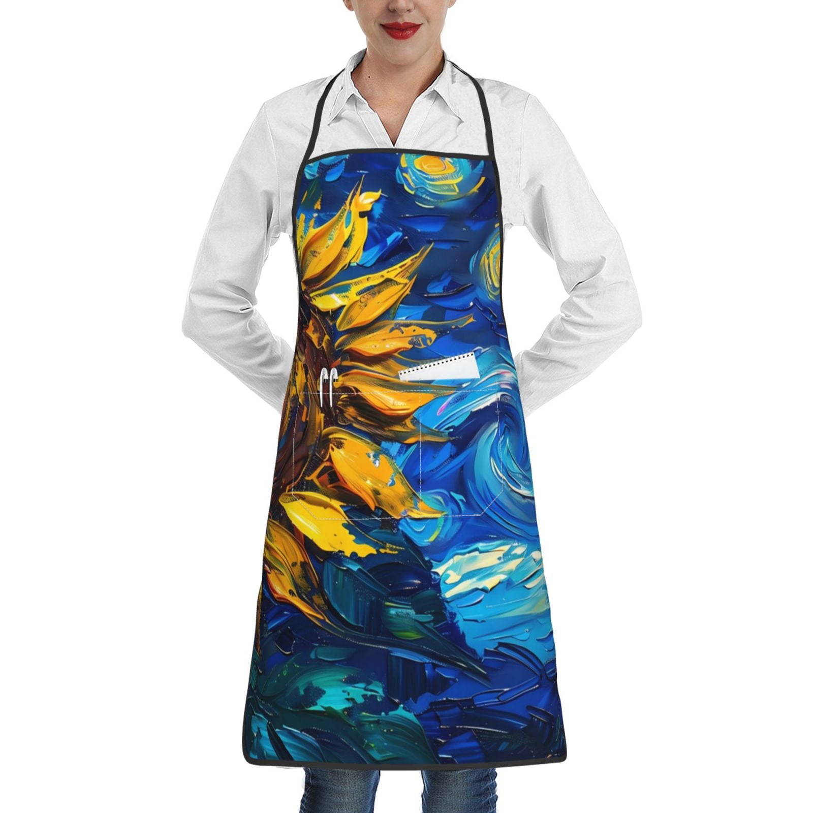 Rocae Sunflower Starry Night Vibes for Kitchen Aprons for Women ...