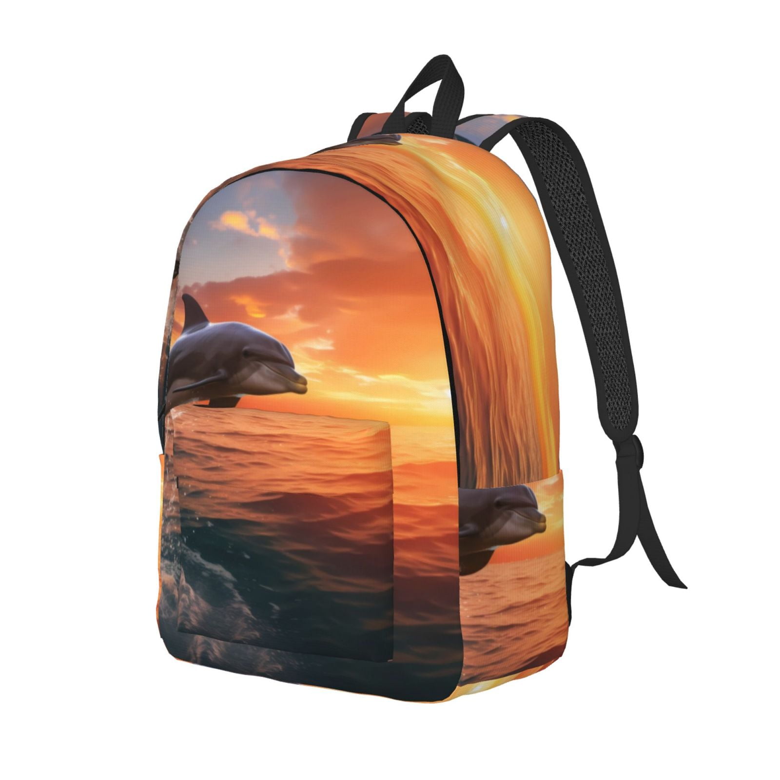 Rocae Sunset Dancing Dolphin B for Canvas College Laptop Backpack for ...