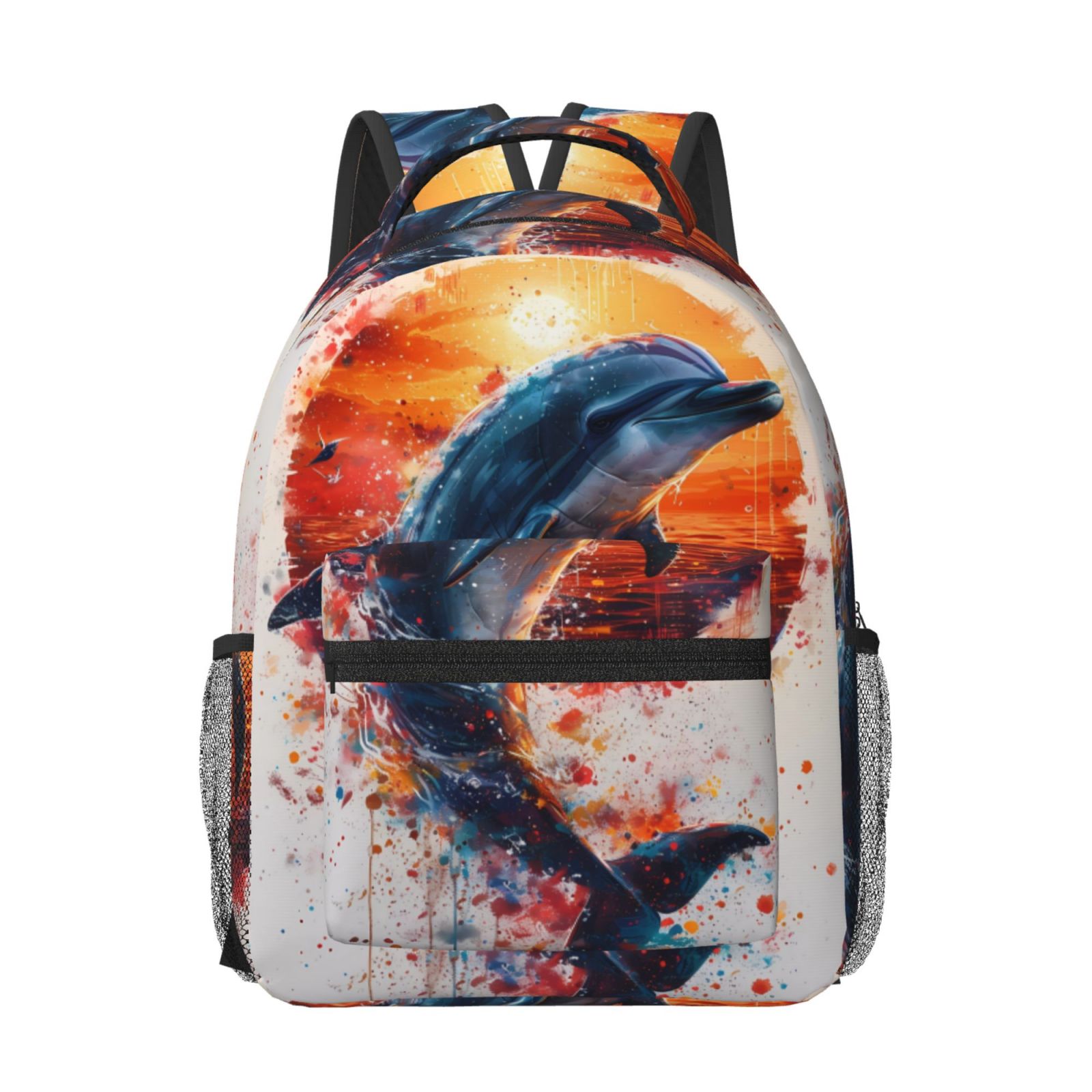 Rocae Sunset Ocean Watercolor Dolphin for Comfortable Student Backpack ...