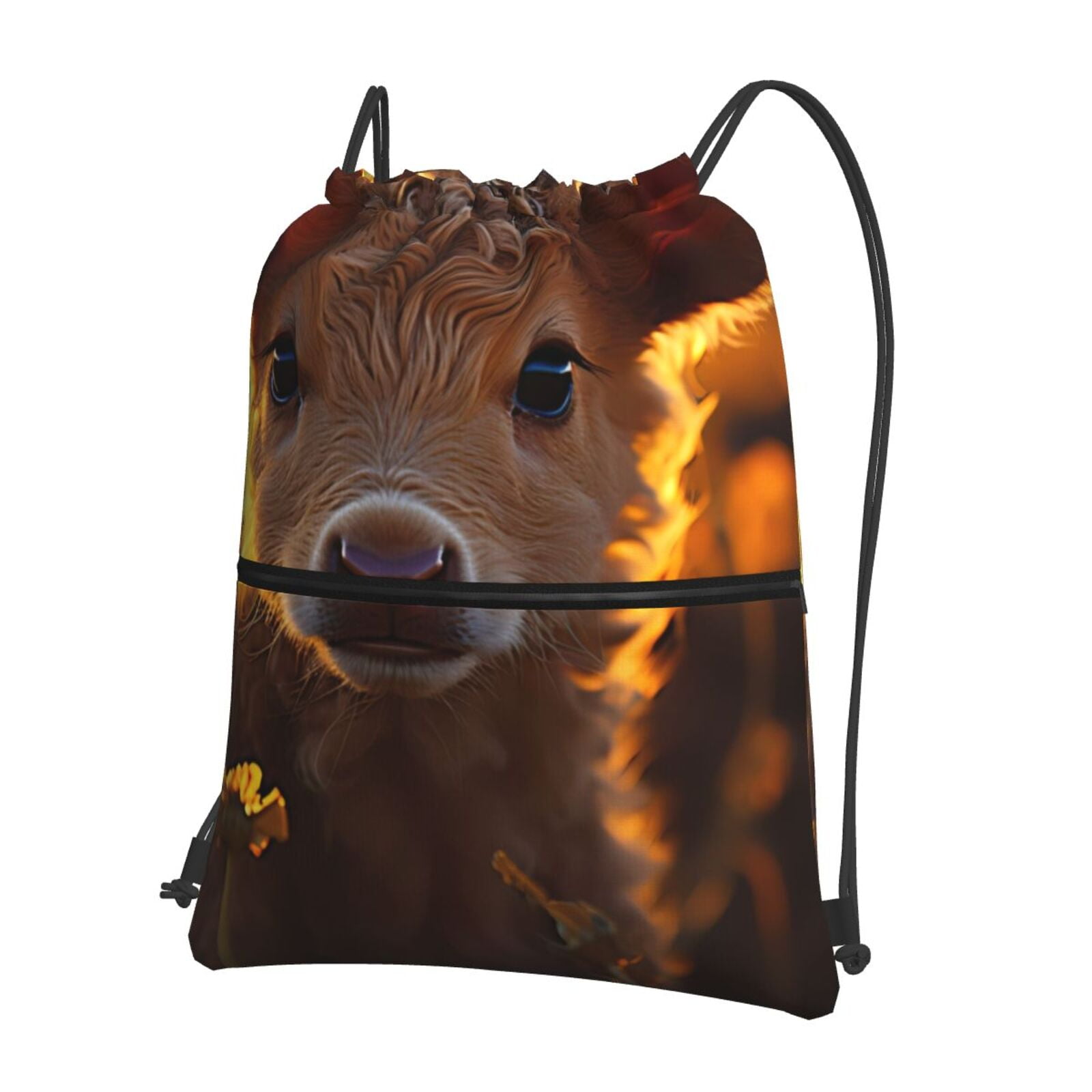 Rocae Sunset Sunflower Cow for Drawstring zipper Backpack Gym Backpack ...