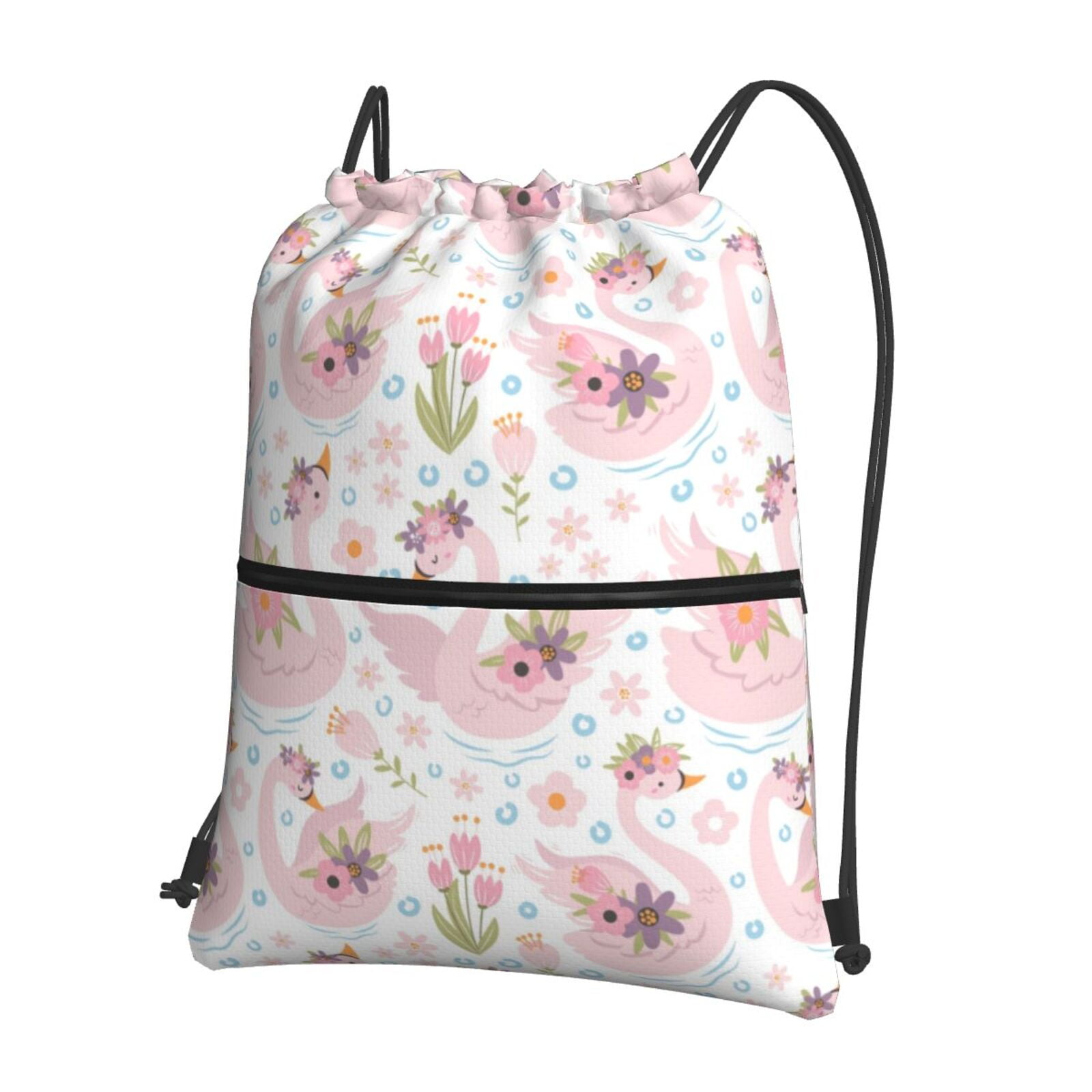 Rocae Swan And Flowers for Drawstring zipper Backpack Gym Backpack Bag ...