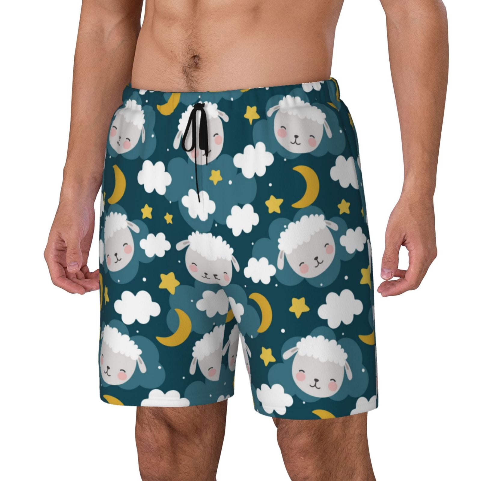 Rocae Sweet Dream Lamb for Men's Swim Trunks Quick Dry With Two Side ...